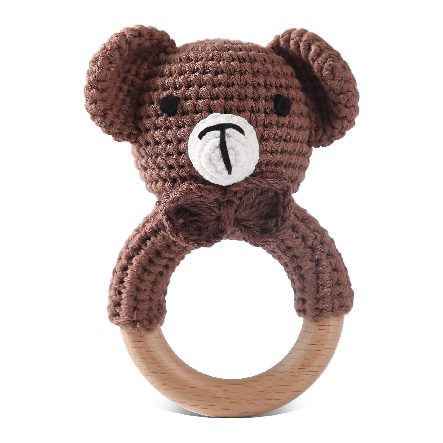 Wooden Baby Rattle Crochet Bear Baby Toys Handmade Newborn Toy Early ...