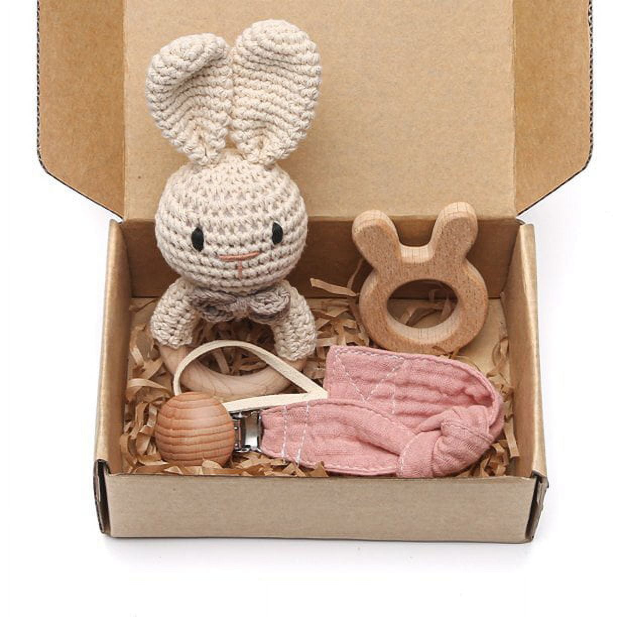 Wooden Baby Rattle Newborn Crochet Rabbit Rattle Newborn Toy Natural ...