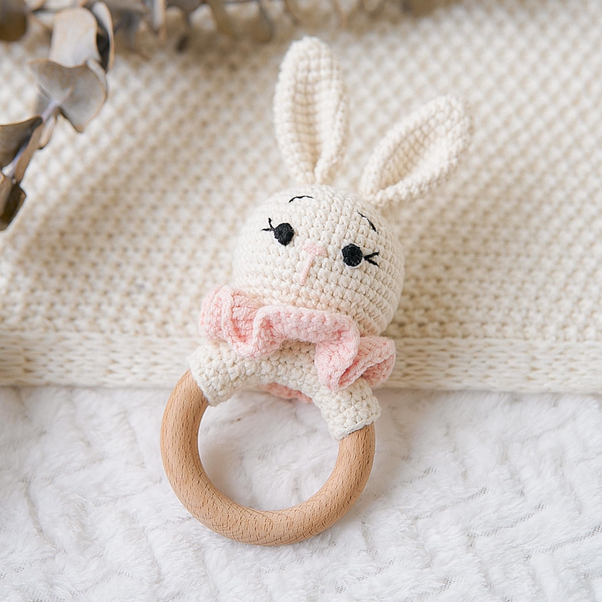 Wooden Baby Rattle Toy - Deluxe Handcrafted Wooden Bunny Rattle And ...