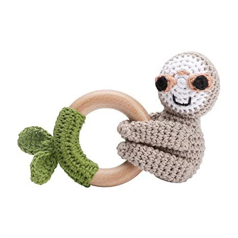 Wooden Baby Rattle Toys - Crochet Baby Rattle Natural Wood Ring Teether ...