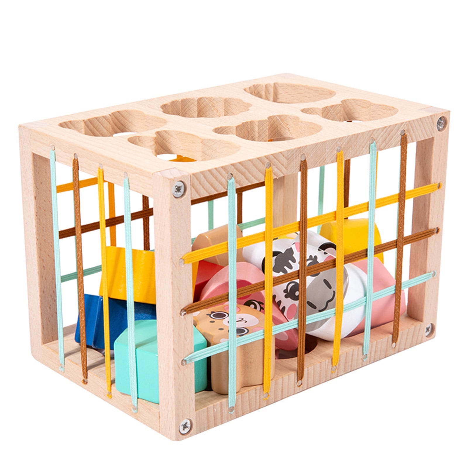 Wooden Baby Shape Sorter Toy 12PCS Sensory Blocks & Stacking Cube 2-in ...