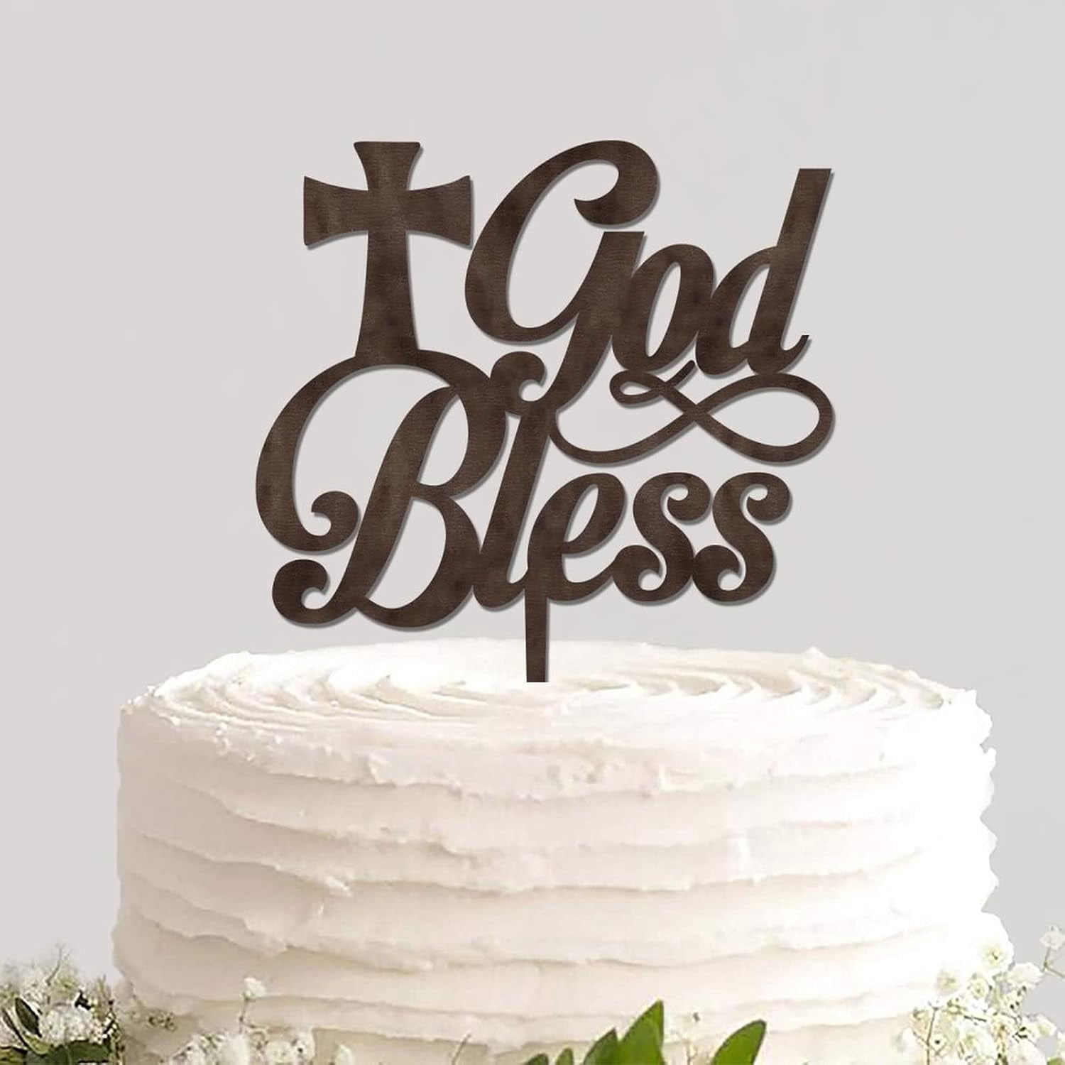 Wooden Baby Shower Baby Baptism Cake Topper God Bless Not Edible Rustic ...
