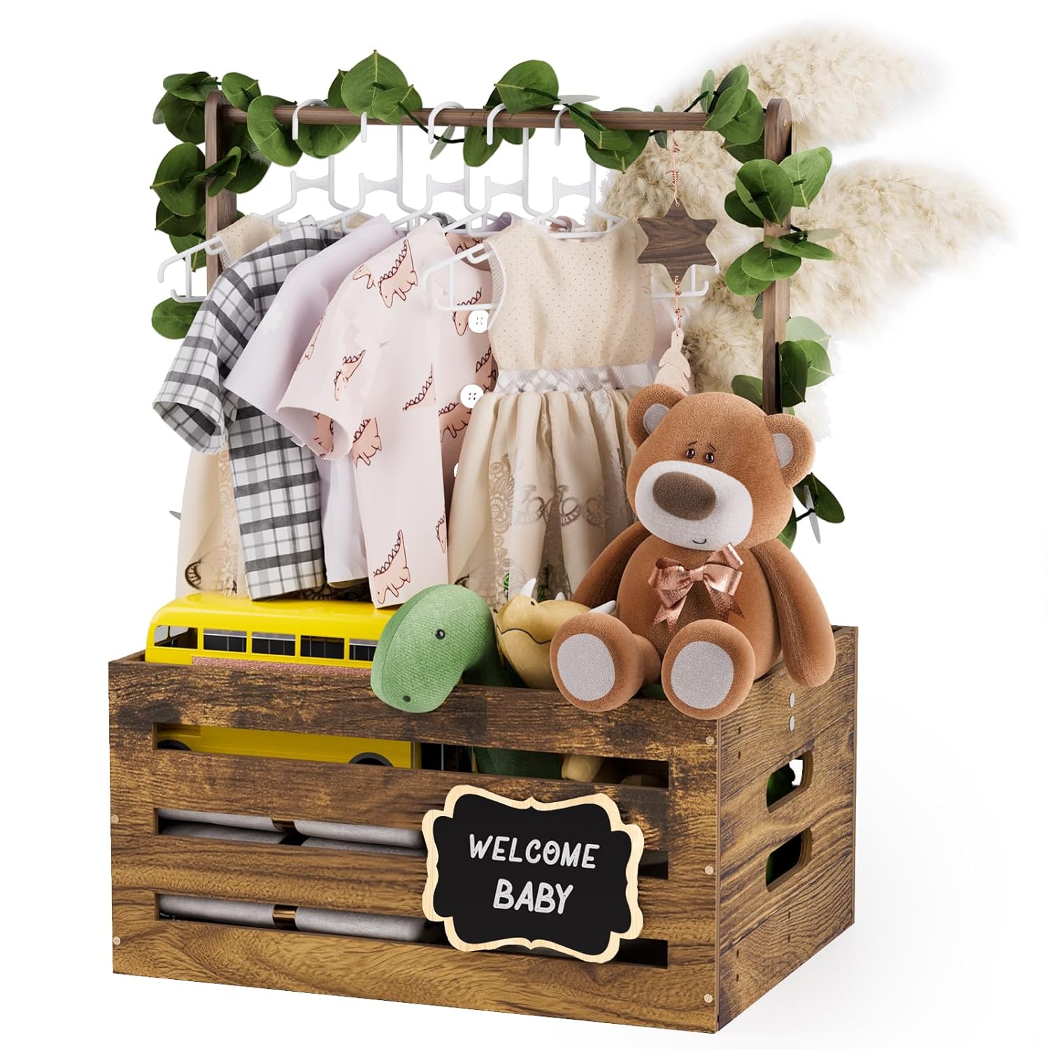 Wooden Baby Shower Crate Closet, Baby Gift Basket with Handle and ...