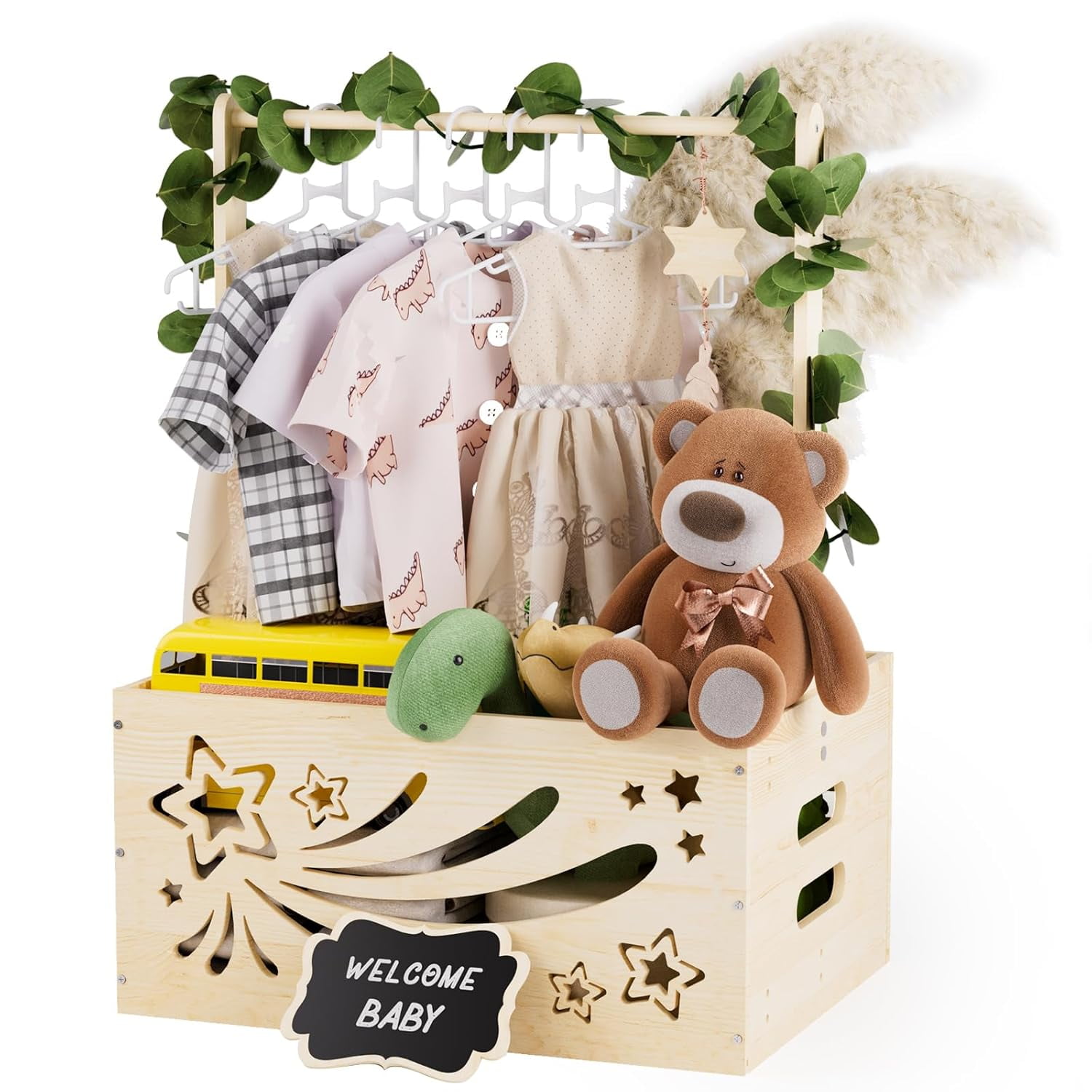 Wooden Baby Shower Crate Closet, Baby Gift Basket with Hanger and ...