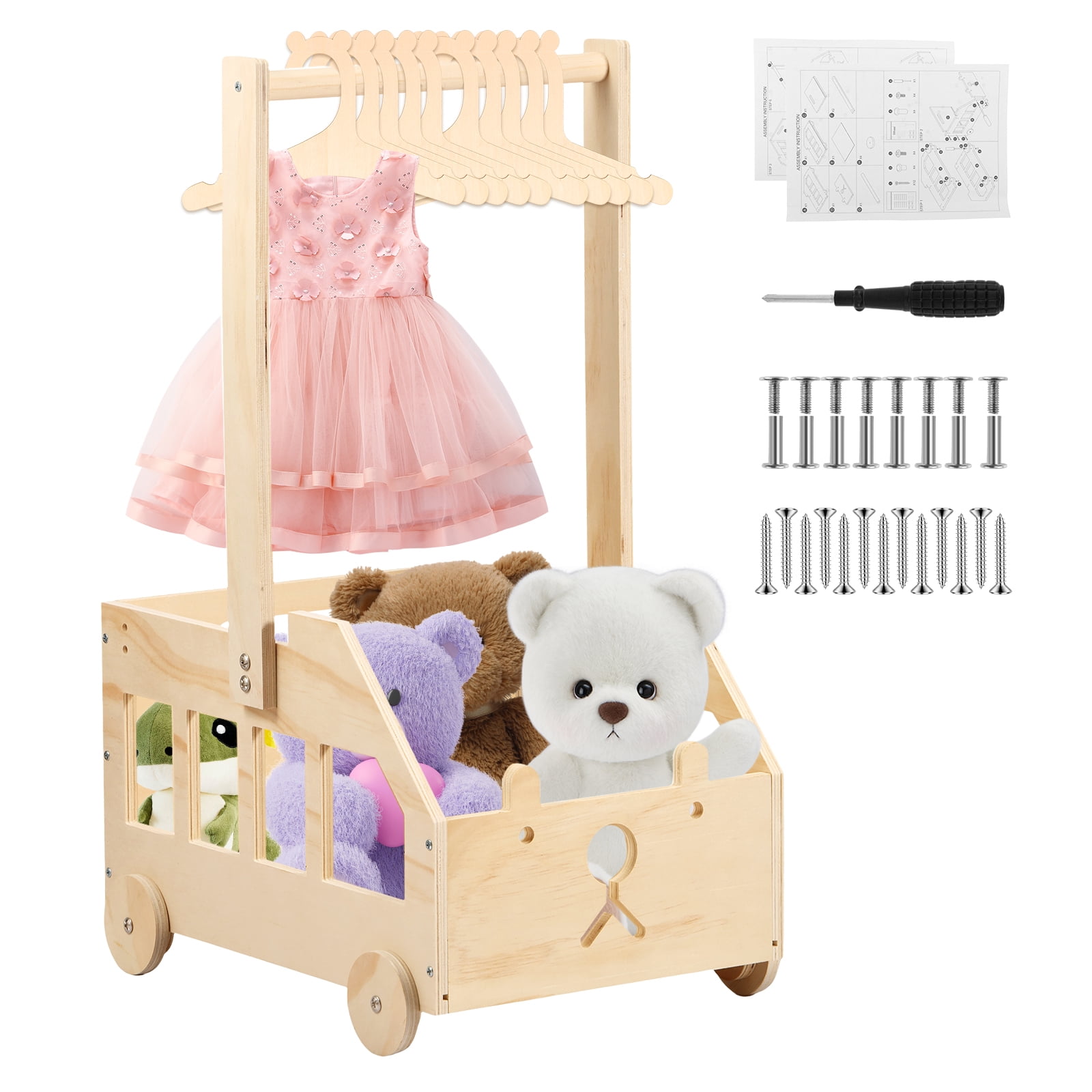 Wooden Baby Shower Crate Closet with Wheels & Higher Handle, Pushable ...