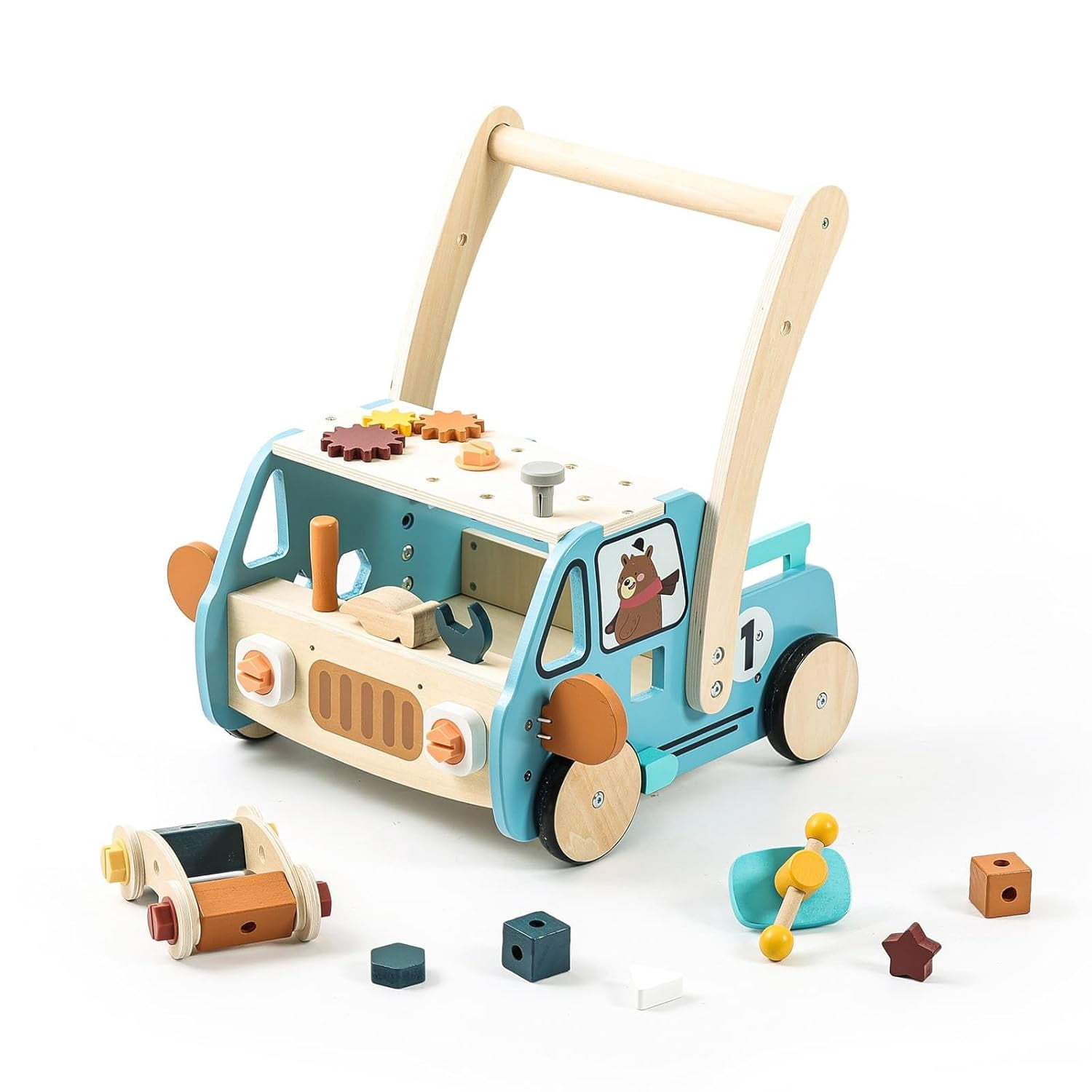 Wooden Baby Walker Adjustable Height & Speed with Tool Bench and Toy ...