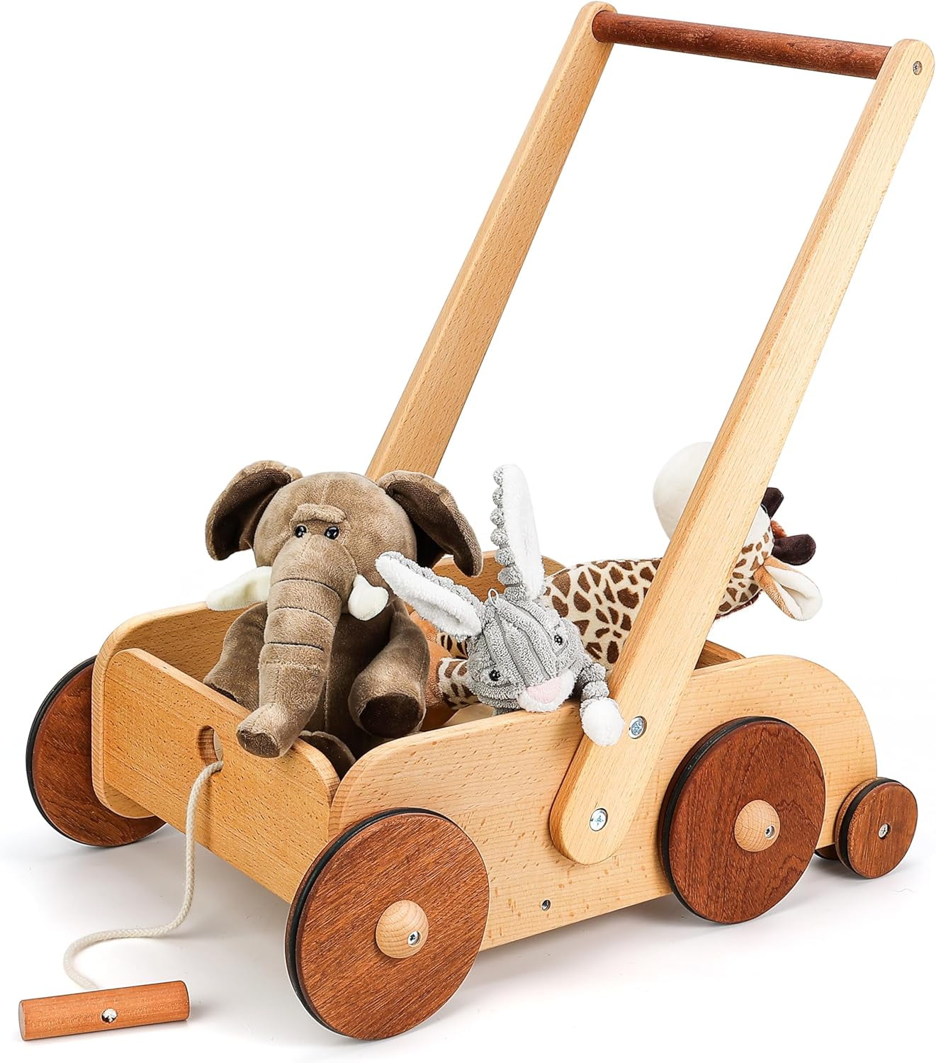 Wooden Baby Walker, Adjustable Speed Anti-Rollover Push Walker Toy for ...