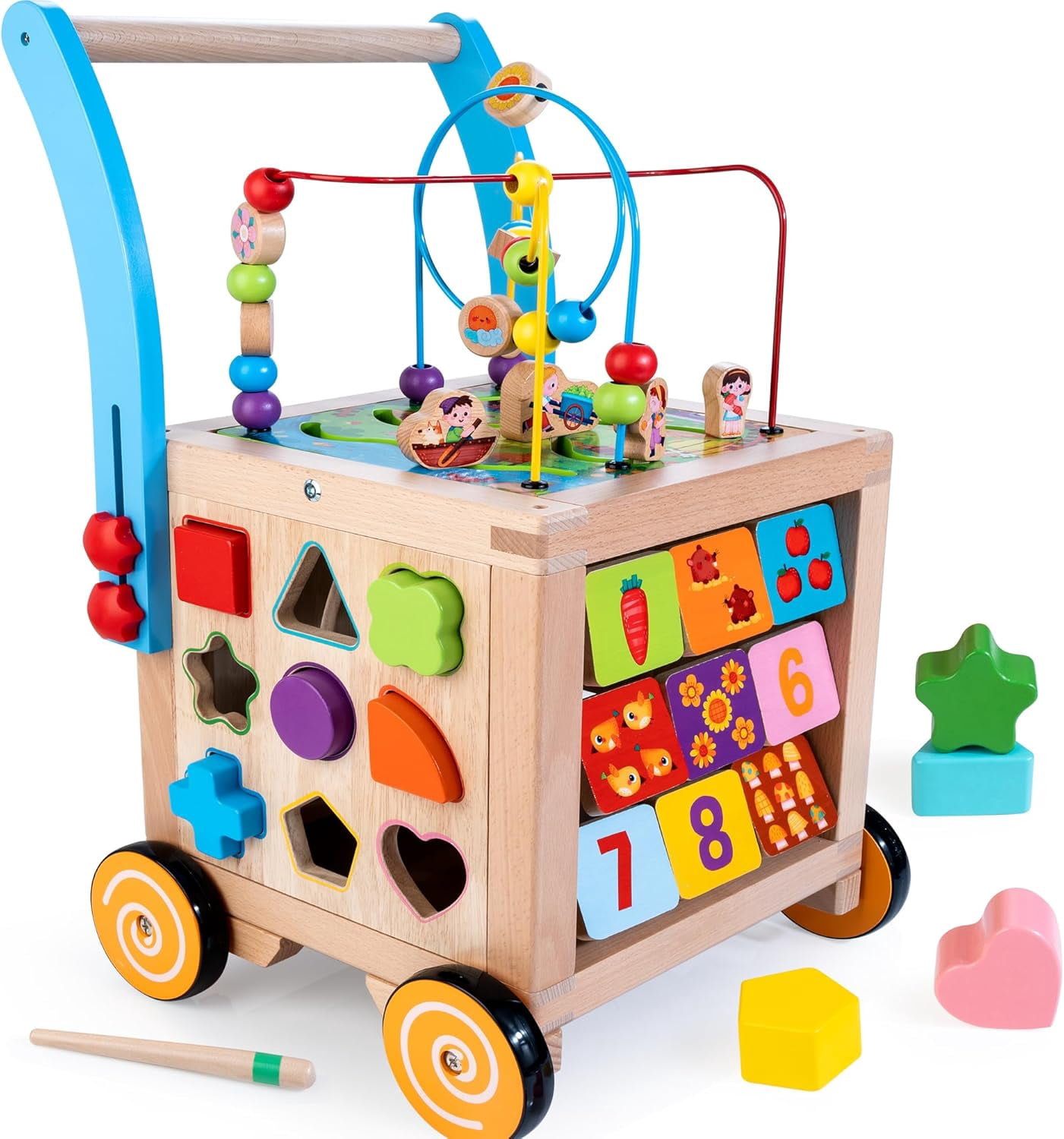 Wooden Baby Walker | Baby Push Walker with 9-in-1 Activity Cube, Sit to ...