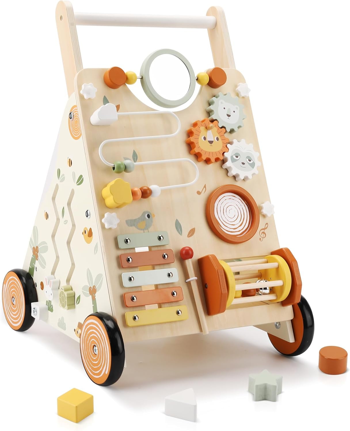 Wooden Baby Walker, Baby Push Walker with Activity Center for Girls ...