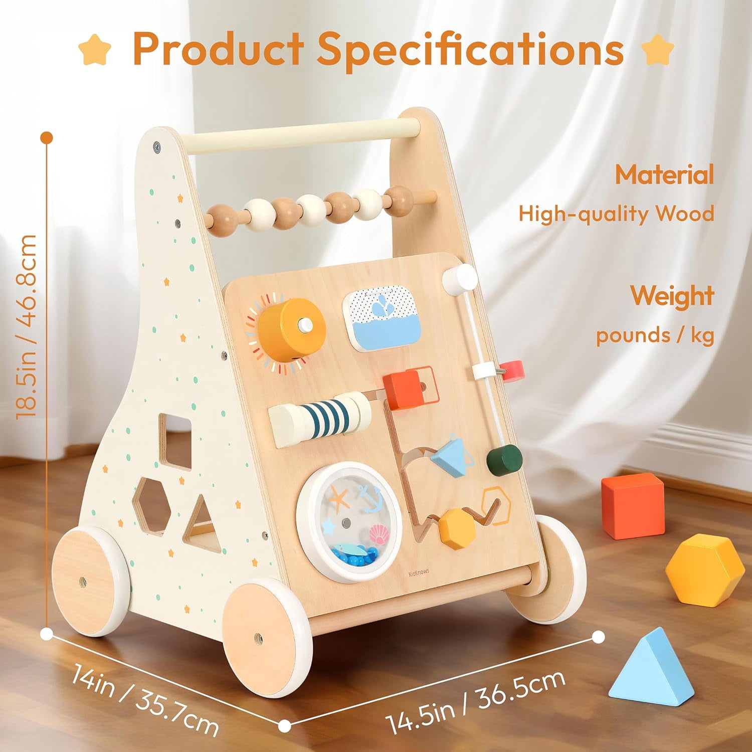Wooden Baby Walker, Montessori Activity Center Adjustable Speed Baby ...