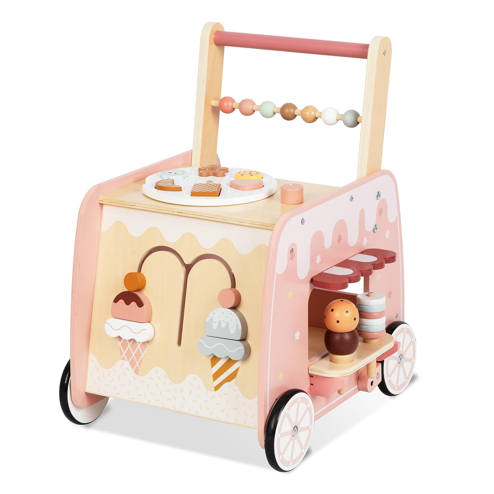 Wooden Baby Walker, Multifunctional Ice Cream Cart Activity Toy For ...