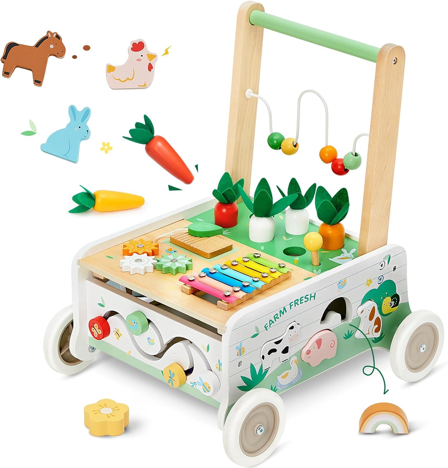 Wooden Baby Walker, Baby Push Walker, Adjustable Speed Baby Walker with ...