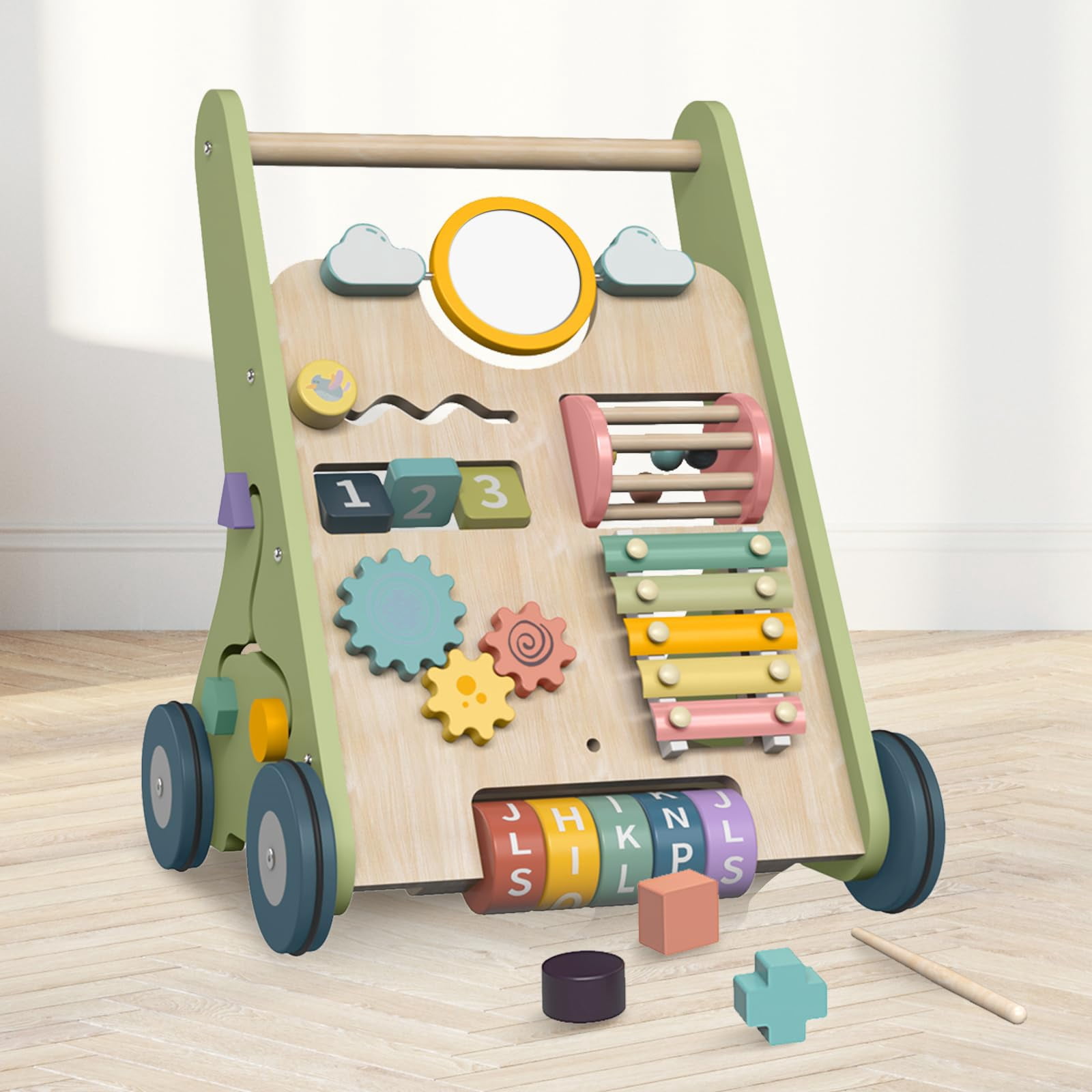 Wooden Baby Walker Wheels,Baby Push Walker for Babies Months Montessori ...