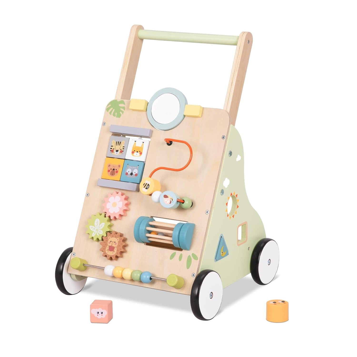 Wooden Baby Walker with Wheels, Montessori Baby Push Walker, Sit to ...