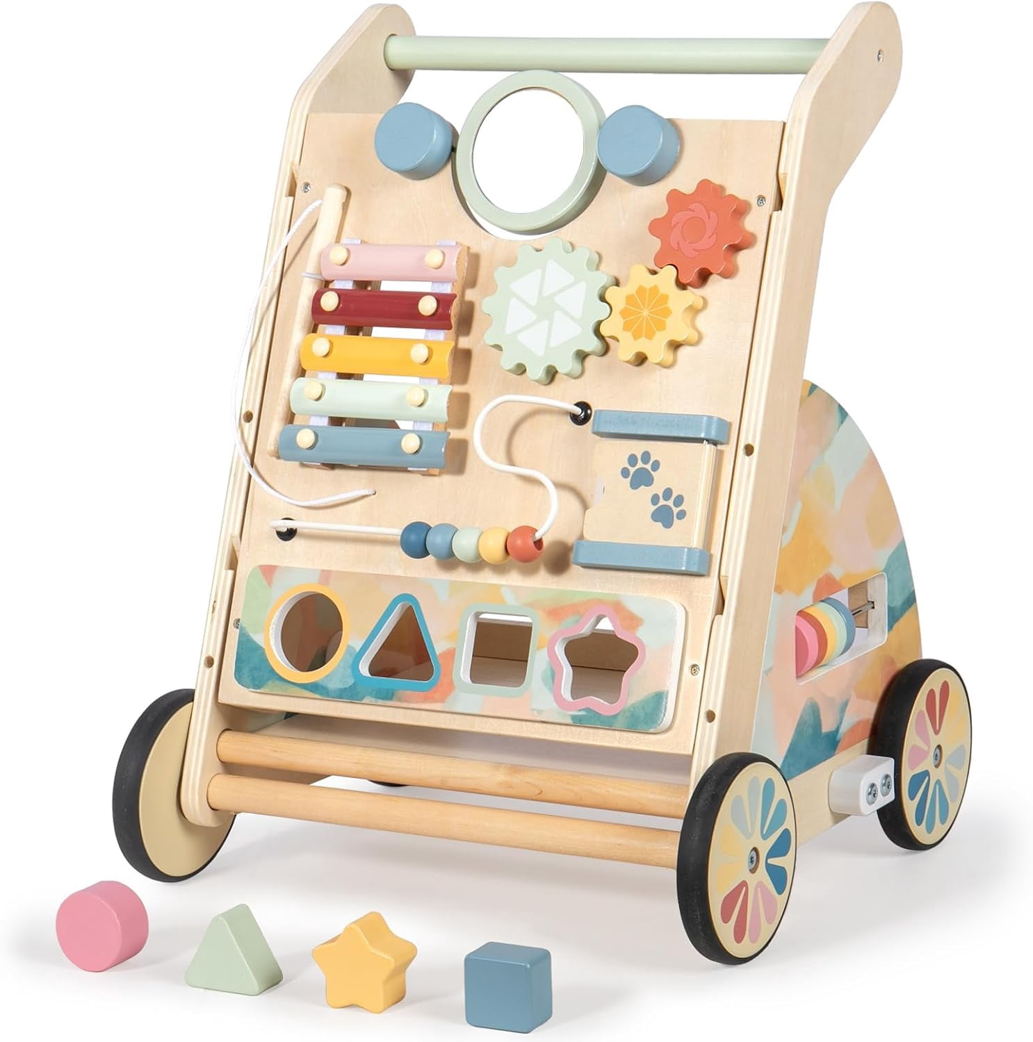 Wooden Baby Walker with Detachable Busy Board, Push Walker for Baby ...
