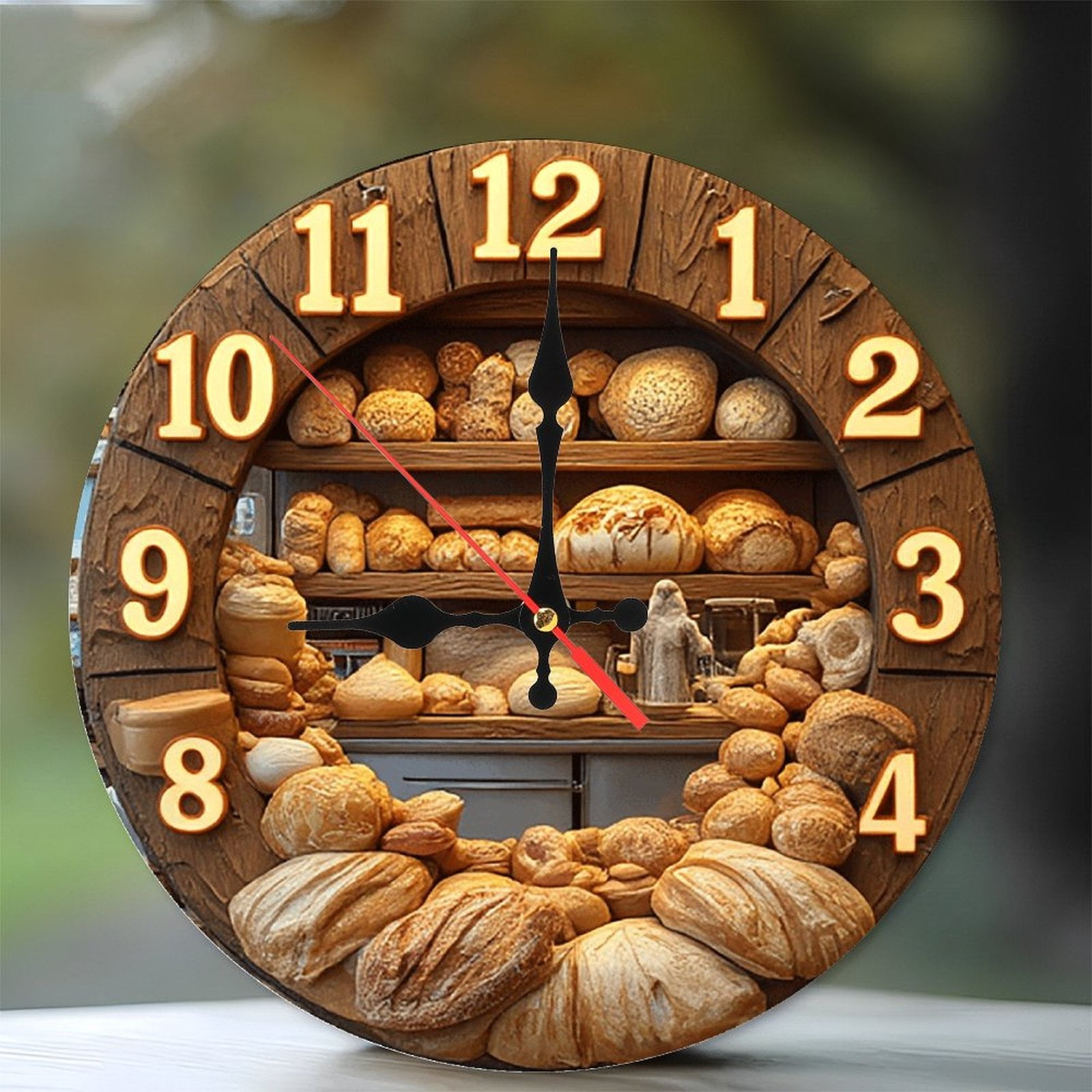 Wooden Bakery Clock Bread Lovers Gift 10-Inch Silent Wooden Wall Clock ...