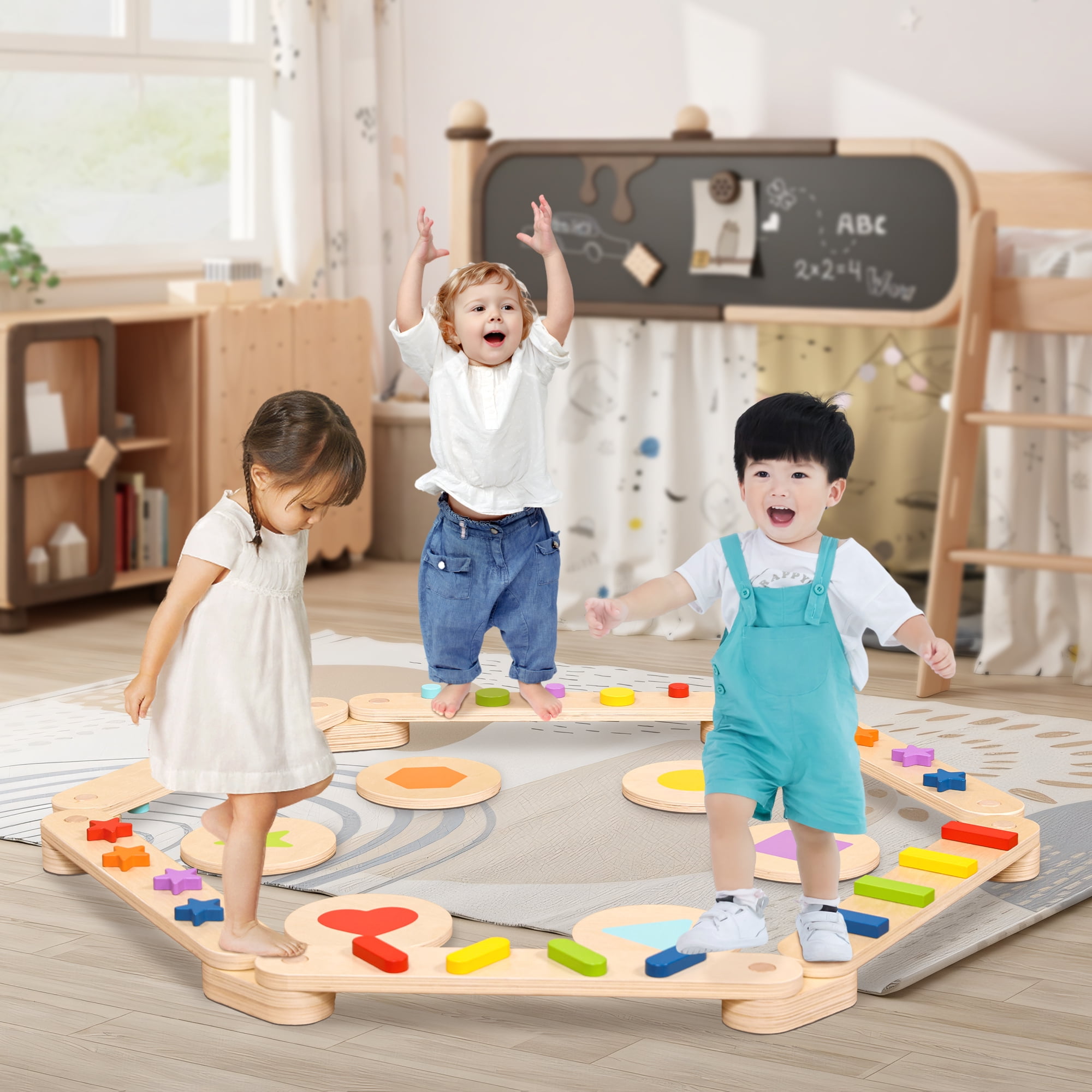 Wooden Balance Beam for Kids Toddlers, Toddlers Balance Board with ...