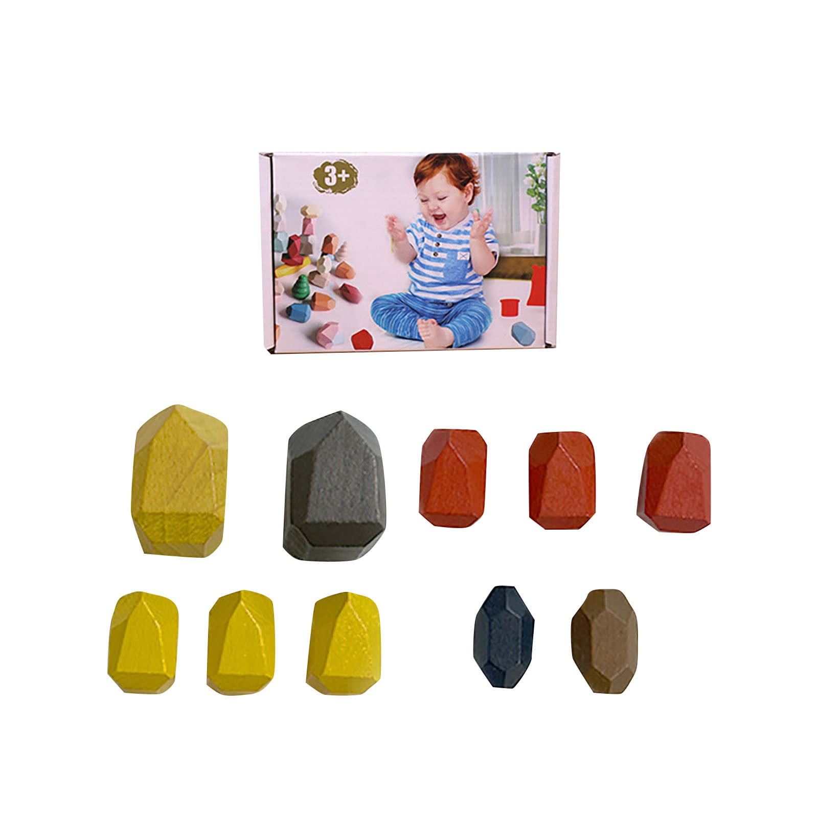 Wooden Balance Block Set Natural Colored Stacking Stones, 10 Pcs Forest ...