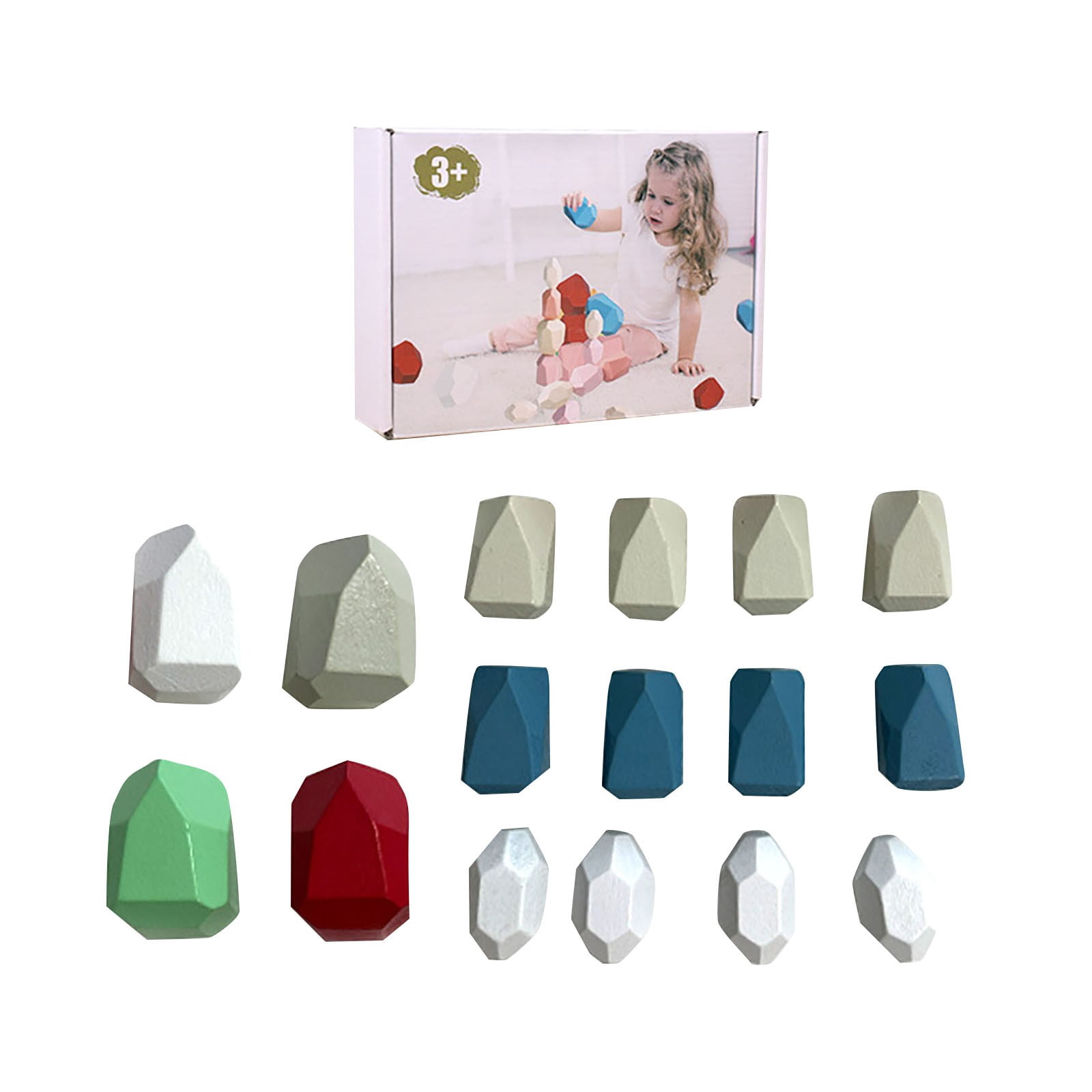 Wooden Balance Block Set Natural Colored Stacking Stones, 16 Pcs Pine ...