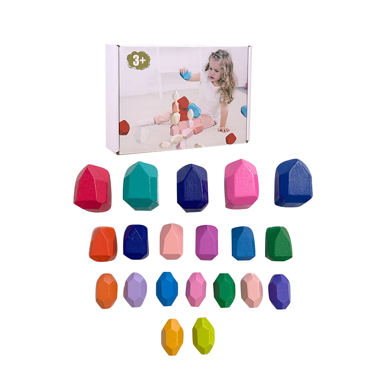 Wooden Balance Block Set Natural Colored Stacking Stones, 20 Pcs ...