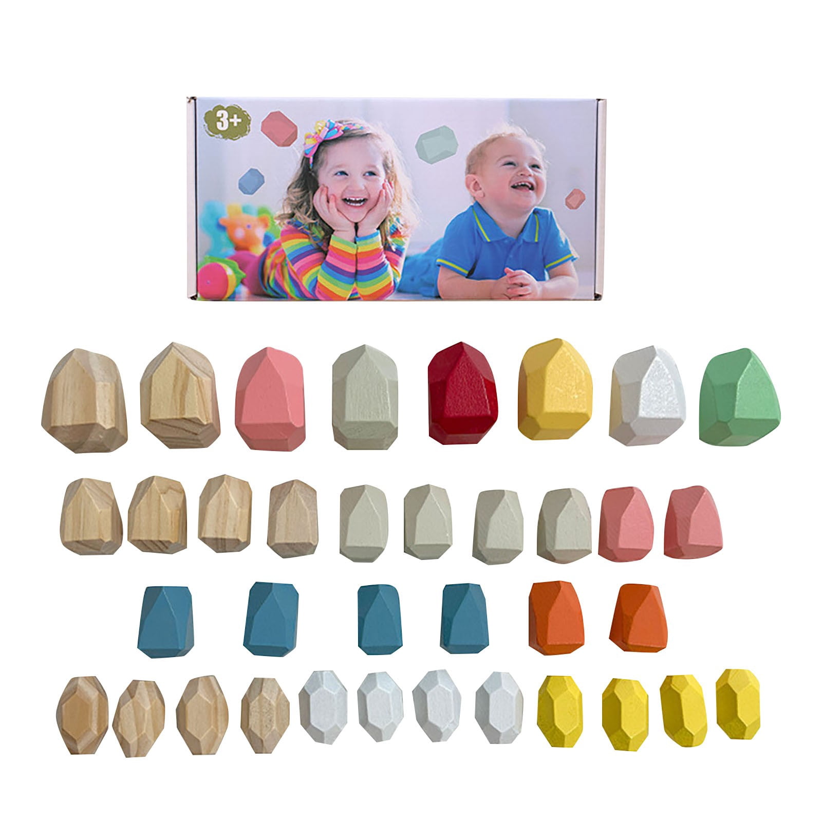 Wooden Balance Block Set Natural Colored Stacking Stones, 36 Pcs Pine ...