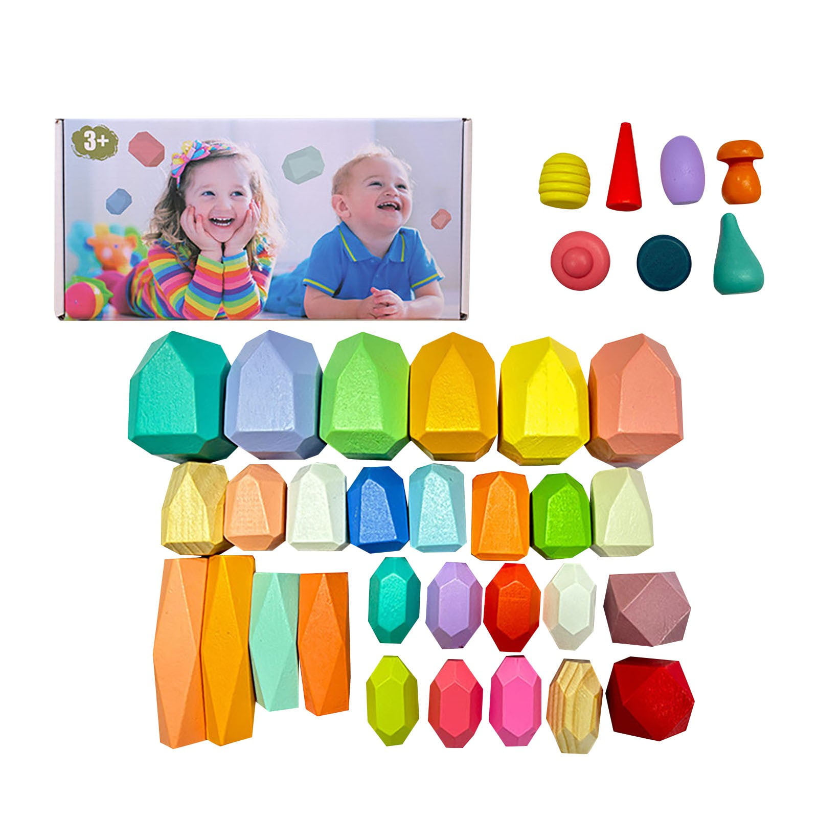 Wooden Balance Block Set Natural Colored Stacking Stones, 40 Pcs ...