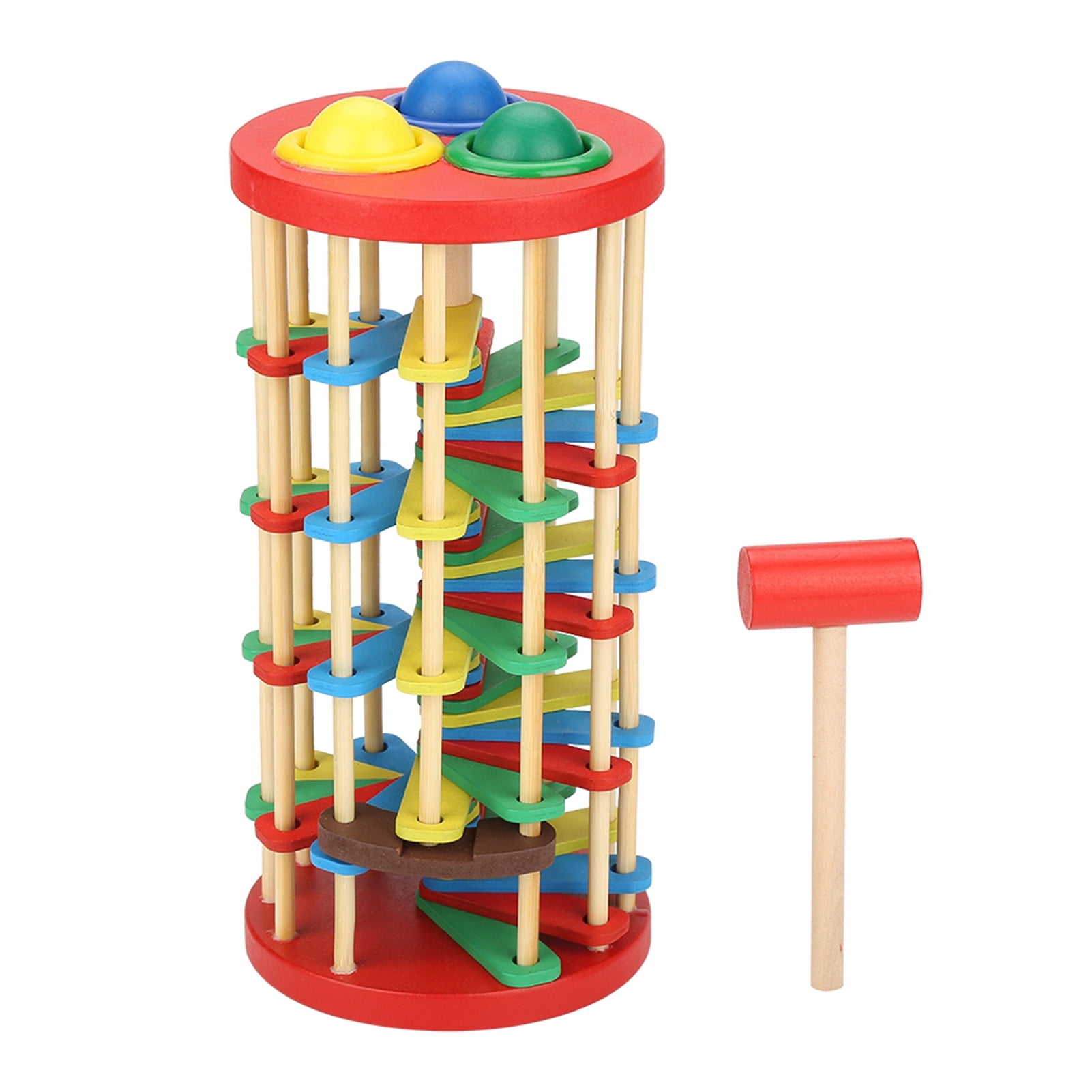 Wooden Ball Drop Toy,Kids Pounding Bench Hammer Pound Roll Ramp Toys ...