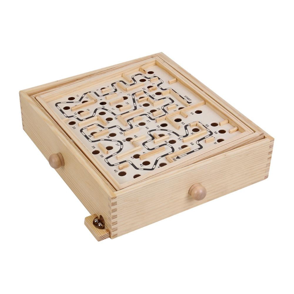 Wooden Ball Games Wooden Labyrinth Puzzle IQ Toys Hand Eye Coordination ...