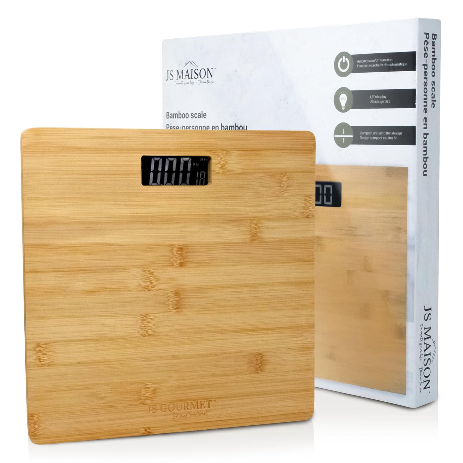 Wooden Bamboo Bathroom Body Weight Scale with Digital LCD Display ...