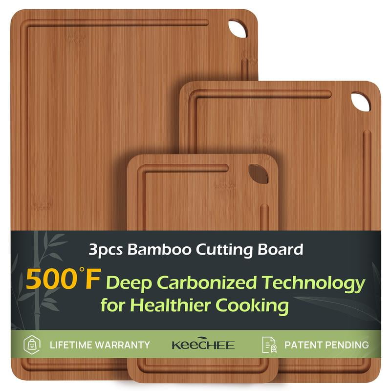 Wooden Bamboo Cutting Board Set of 3 (Dark Carbonized), Chopping Boards ...