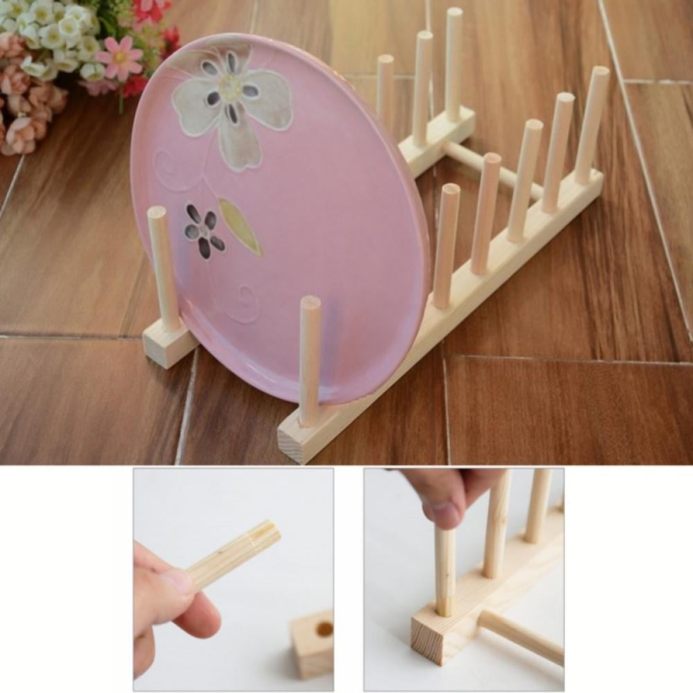 Wooden Bamboo Dish Rack Plates Holder Kitchen Storage Cabinet Organizer ...