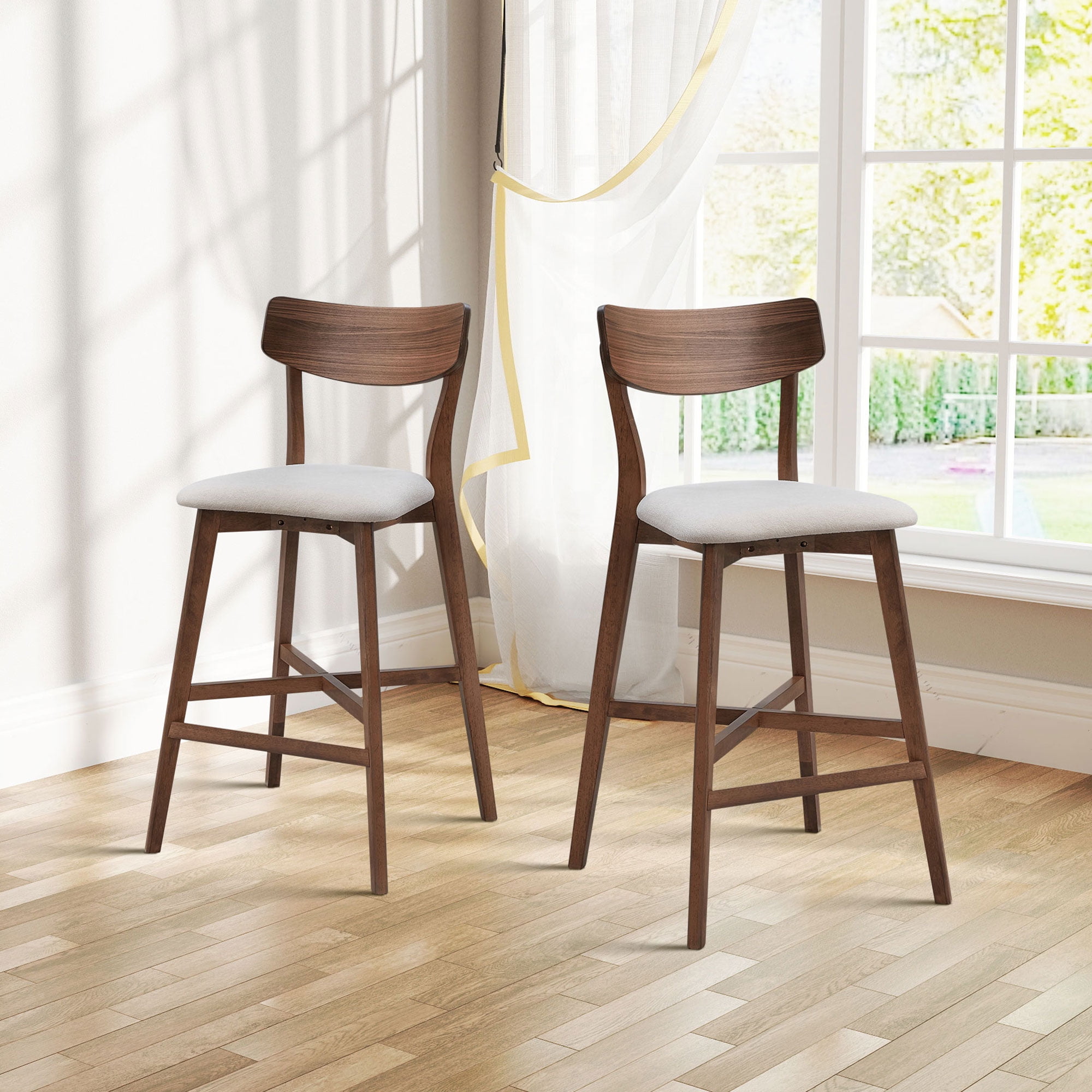 Wooden Bar Chairs Set of 2, Modern Soft Upholstered Kitchen Island ...