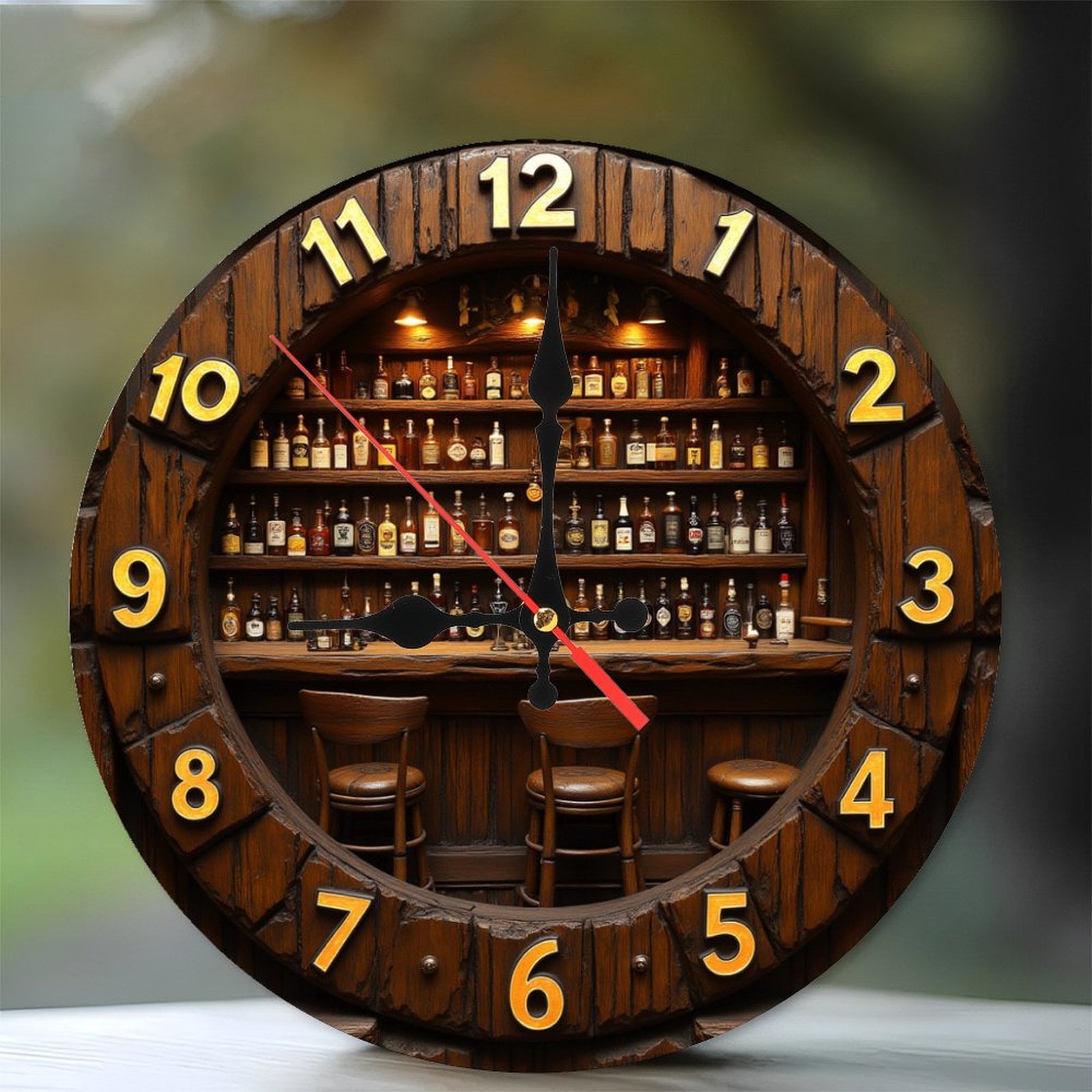 Wooden Bar Clock Wall Clock Pub Liquor Bottle Home Decor 10-Inch Silent ...