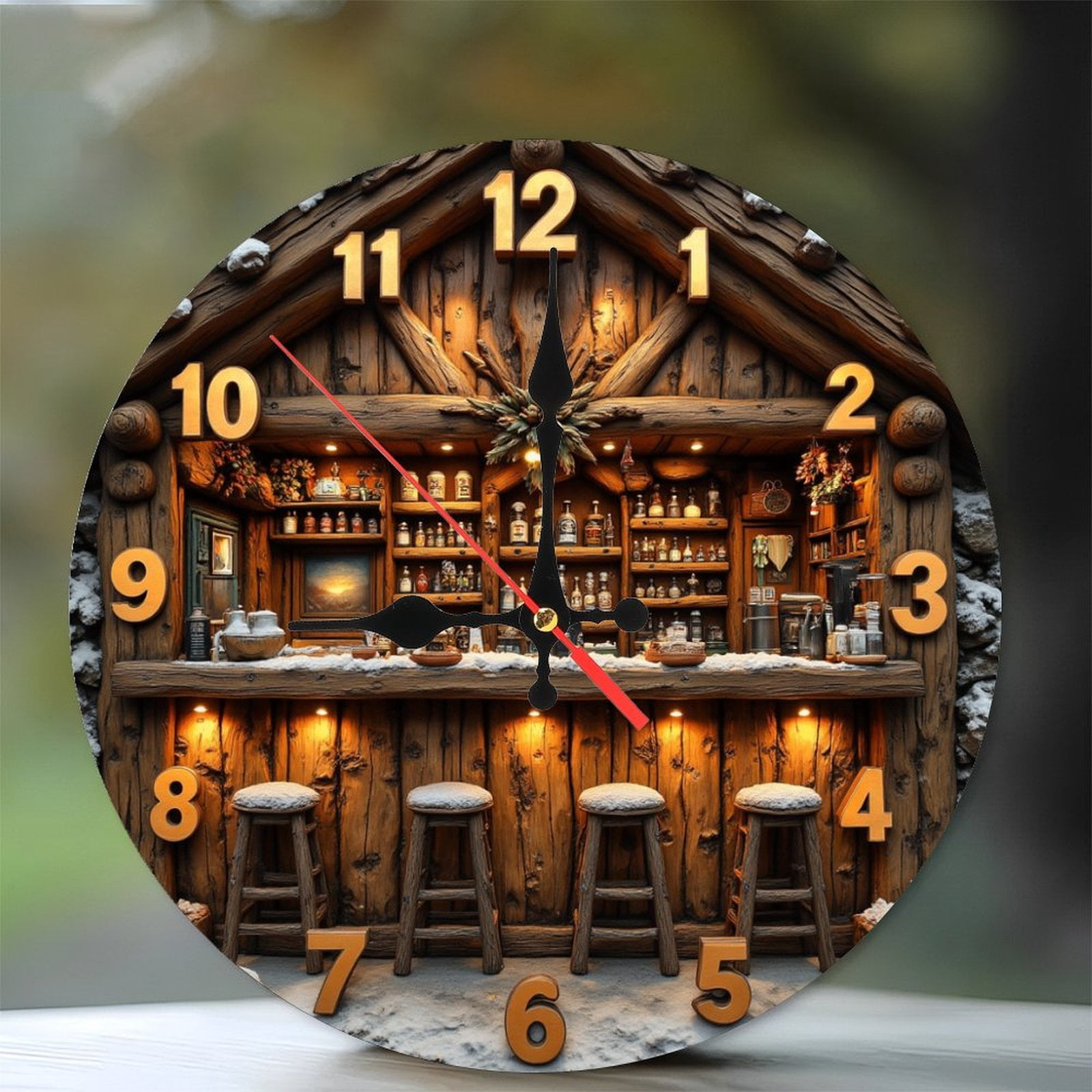 Wooden Bar Clock Wall Clock Rustic Pub Decor 10-Inch Silent Wooden Wall ...