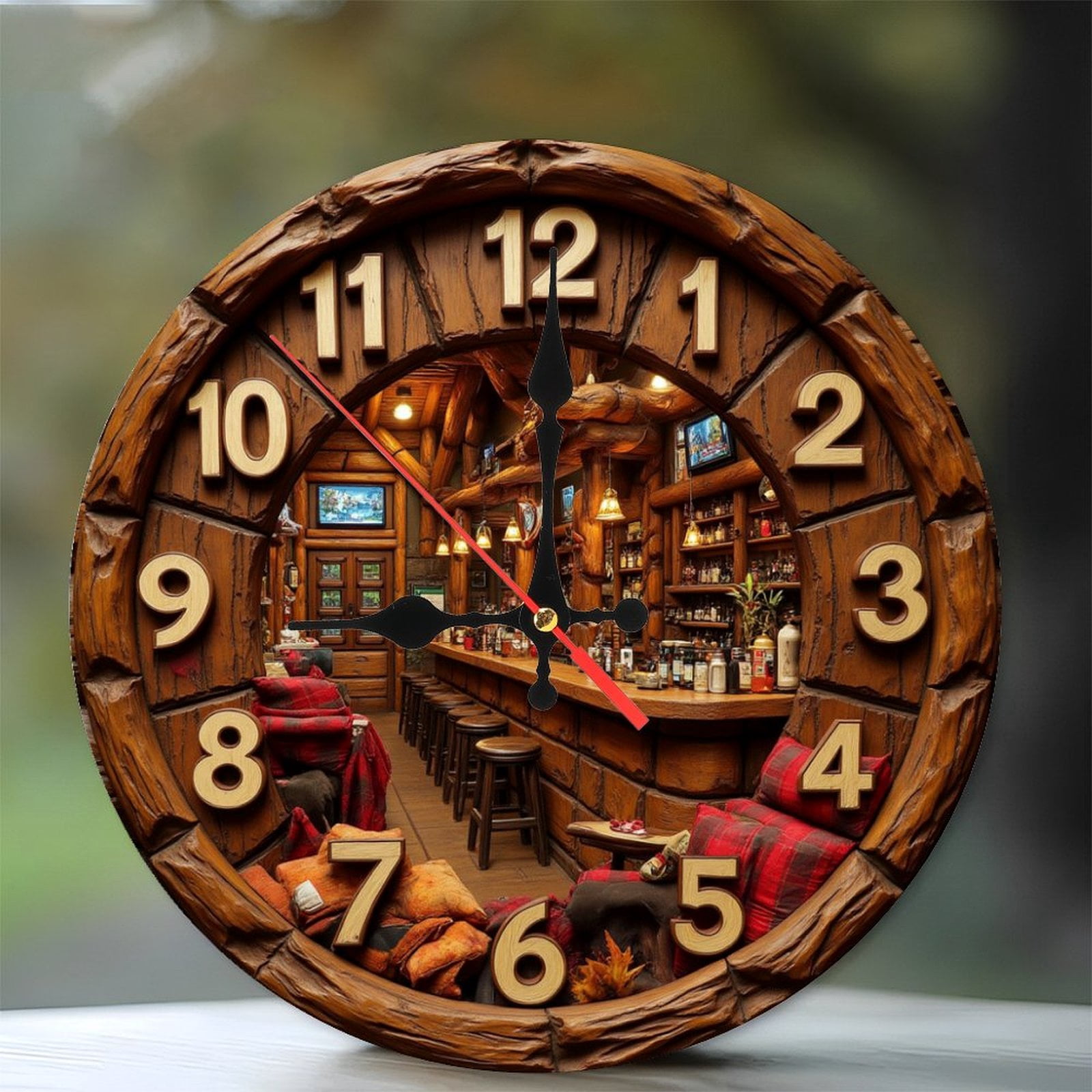 Wooden Bar Pub Clock Wall Decor Rustic Cabin Style 10-Inch Silent ...