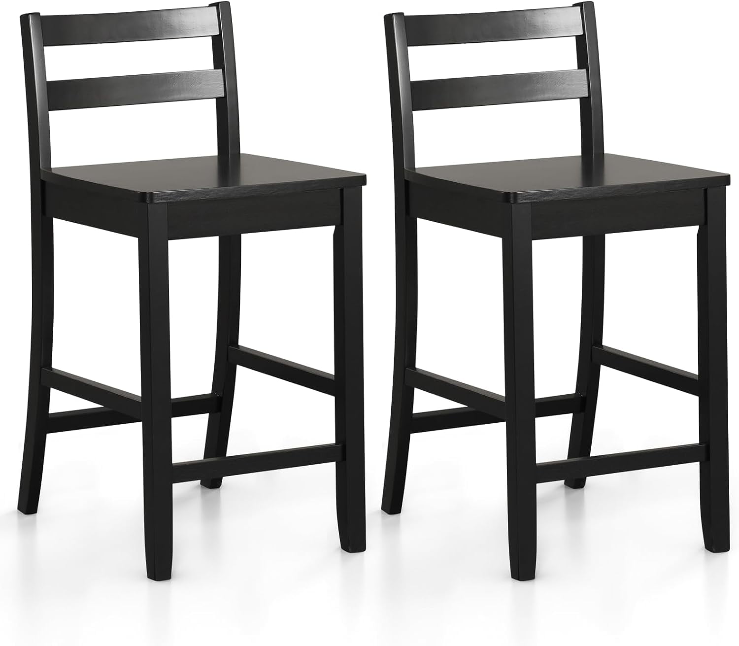 Wooden Bar Stools 24-Inch Counter Height Stools with Ergonomic Backrest ...