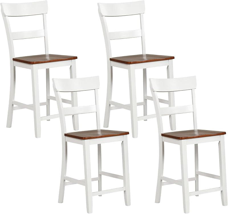 Wooden Bar Stools Counter Height Set of 2, 24.5" Farmhouse Wood Bar ...