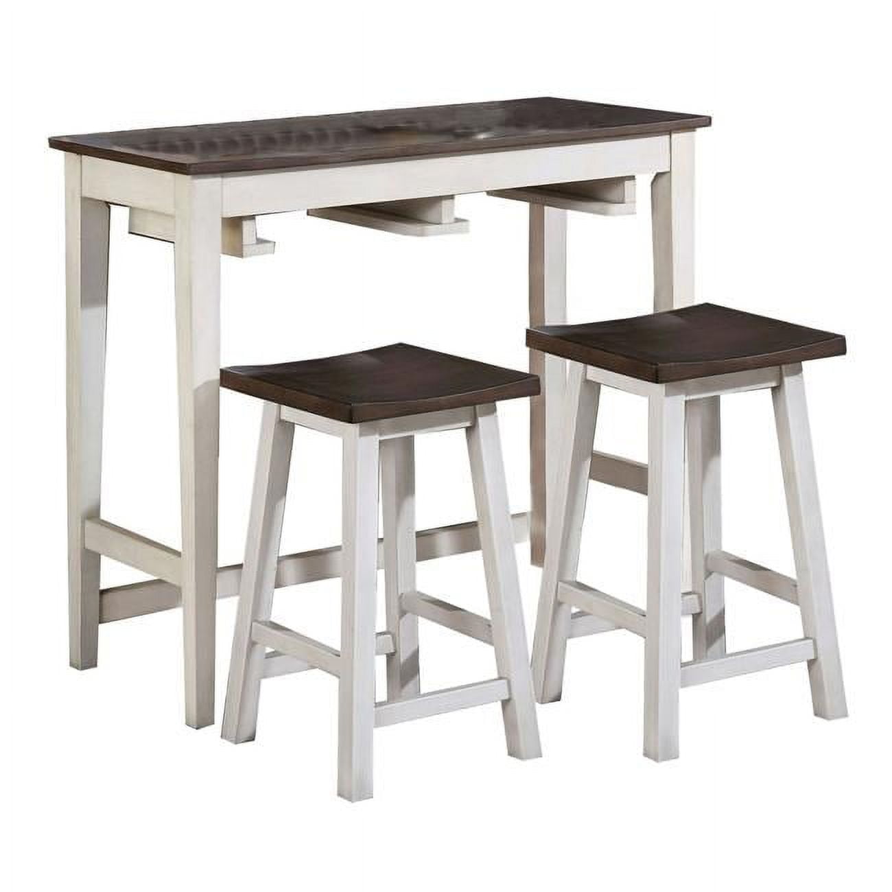 Wooden Bar Table Set with Enclosed Storage Rack, Brown & White - 3 ...