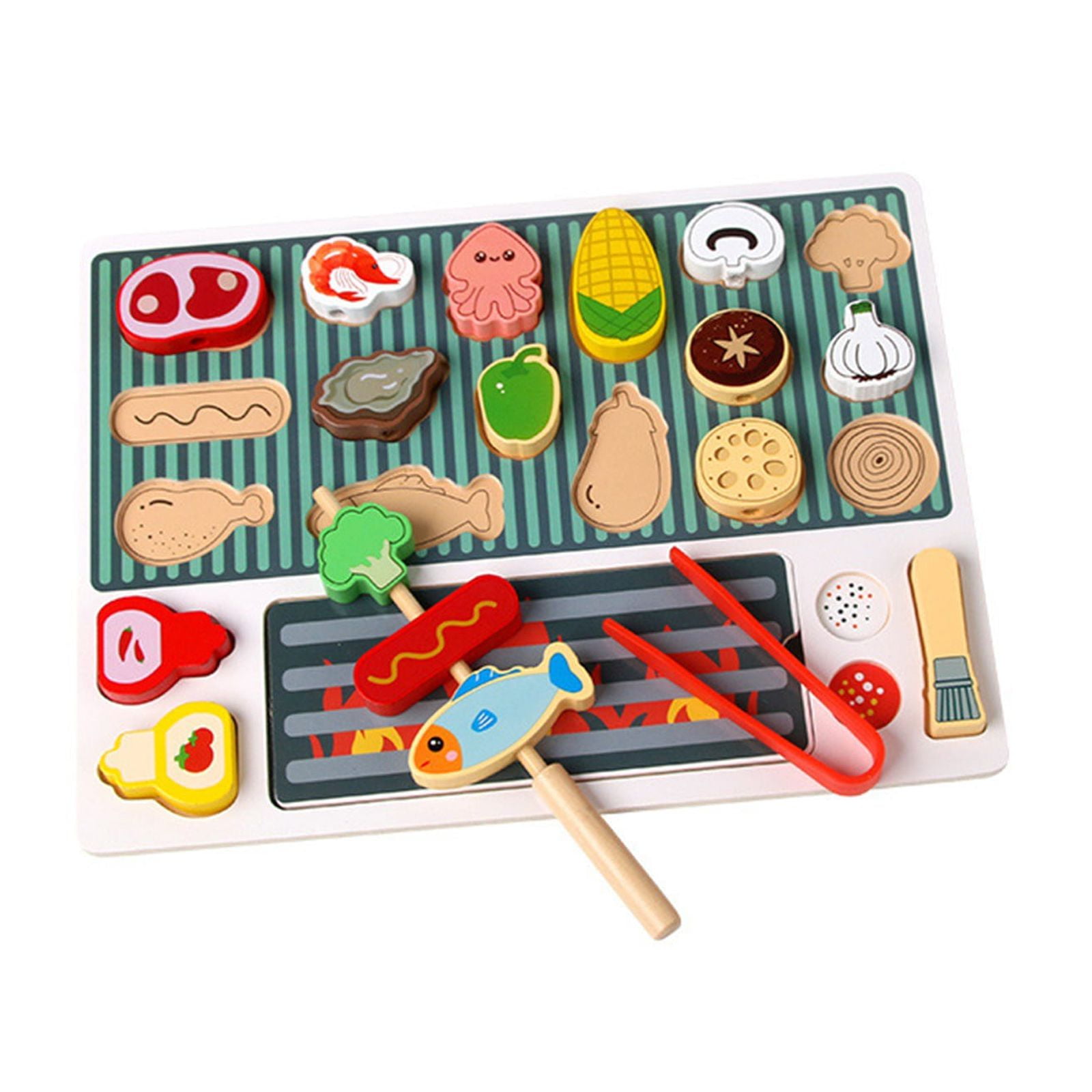 Wooden Barbecue Playset For Kids With Skewers Food Matching Game ...