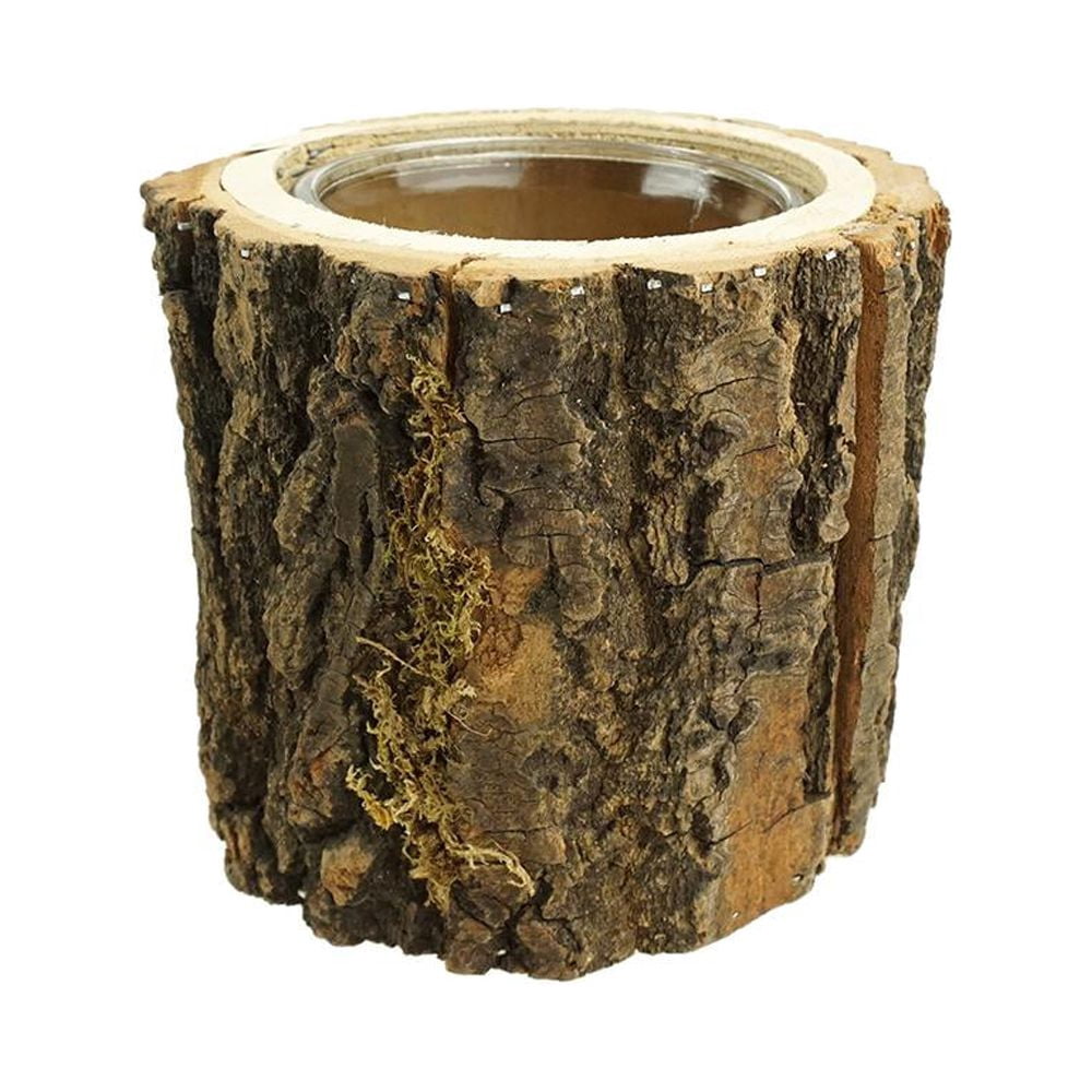 Wooden Bark Planter with Inner Glass Vase, 5-Inch - Walmart.com