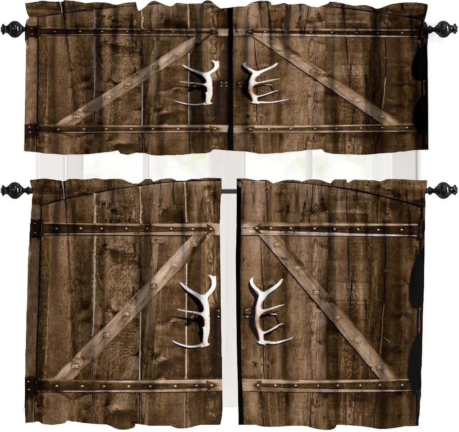 Wooden Barn Door Valance Curtain Farmhouse Rustic Vintage Country ...
