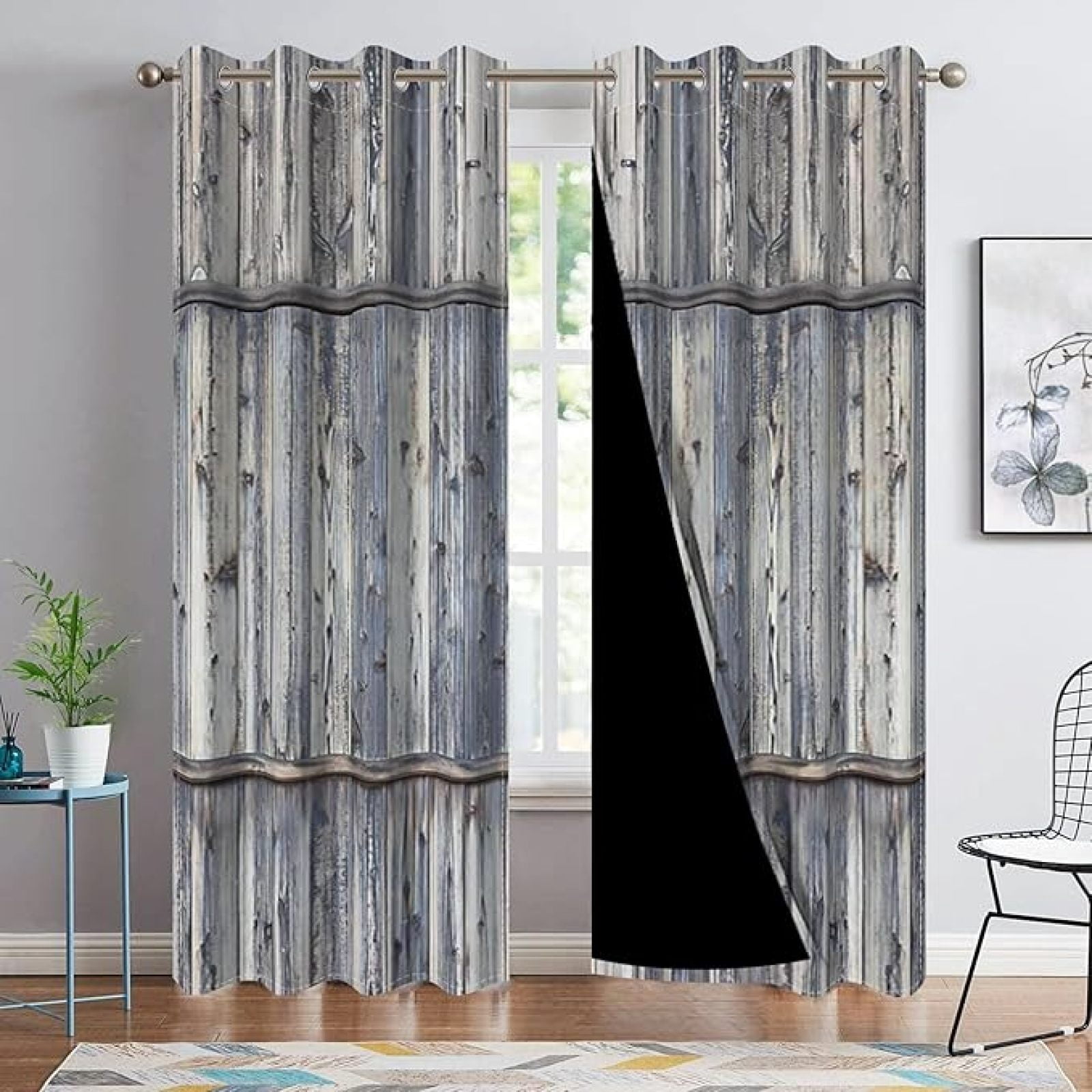 Wooden Barn Doors Kitchen Curtains,Wood Planks Rustic Farm Farmhouse ...