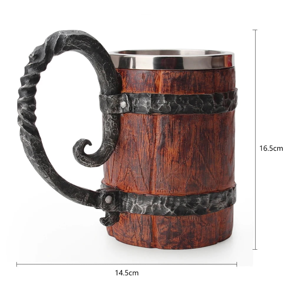Wooden Barrel Beer Cup Stainless Steel Beer Mug Double Wall Drinking ...