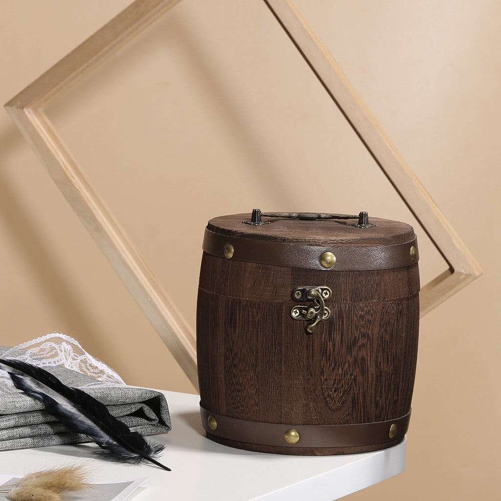 Wooden Barrel Canister Storage Caddy For Tea Leaf Flour Coffee Clothes ...
