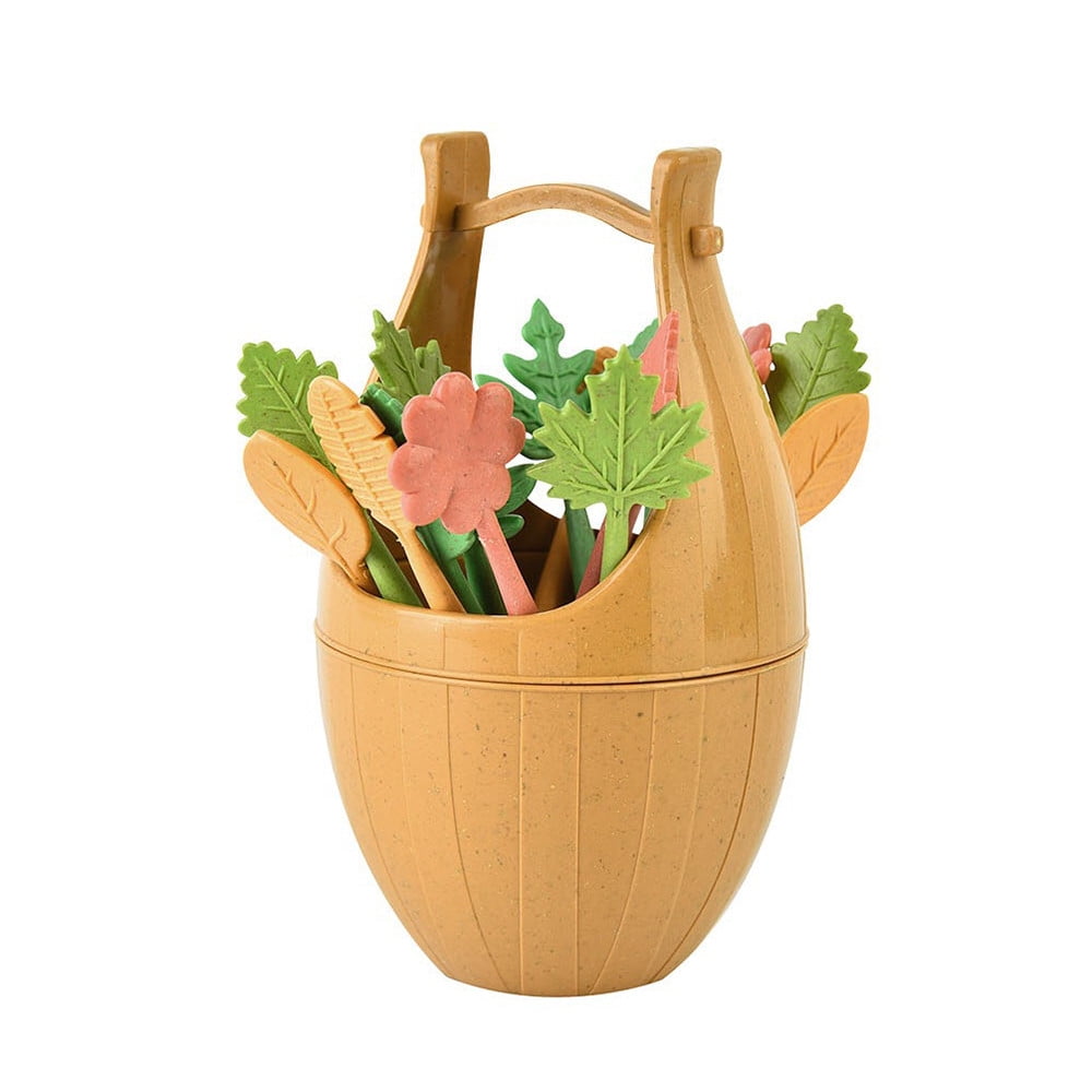 Wooden Barrel Leaves Fruit Fork Set Fruit Fork Decoration - Walmart.com