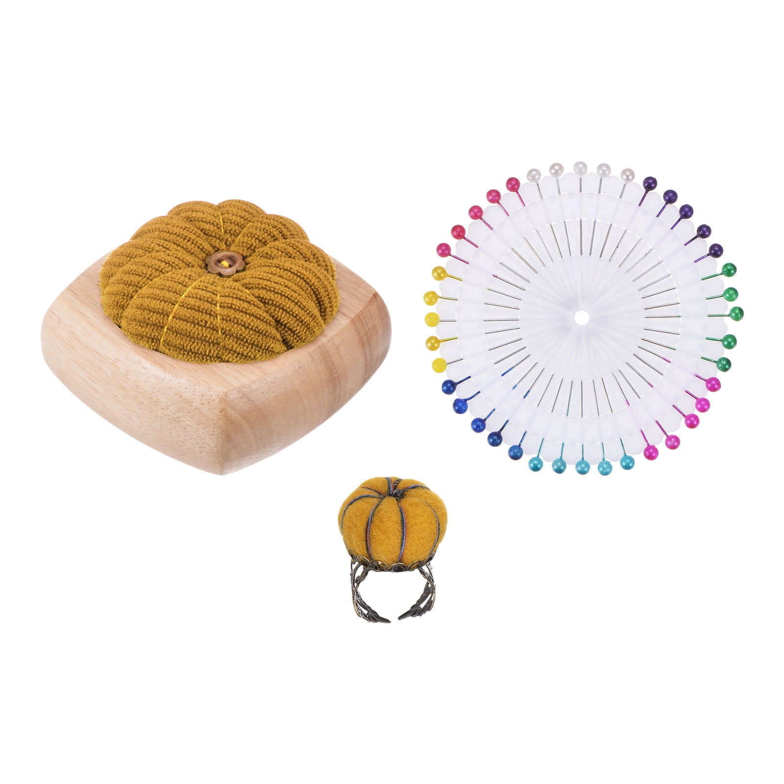 Wooden Base Needle Pincushions with Adjustable Finger Ring Felt Pin ...