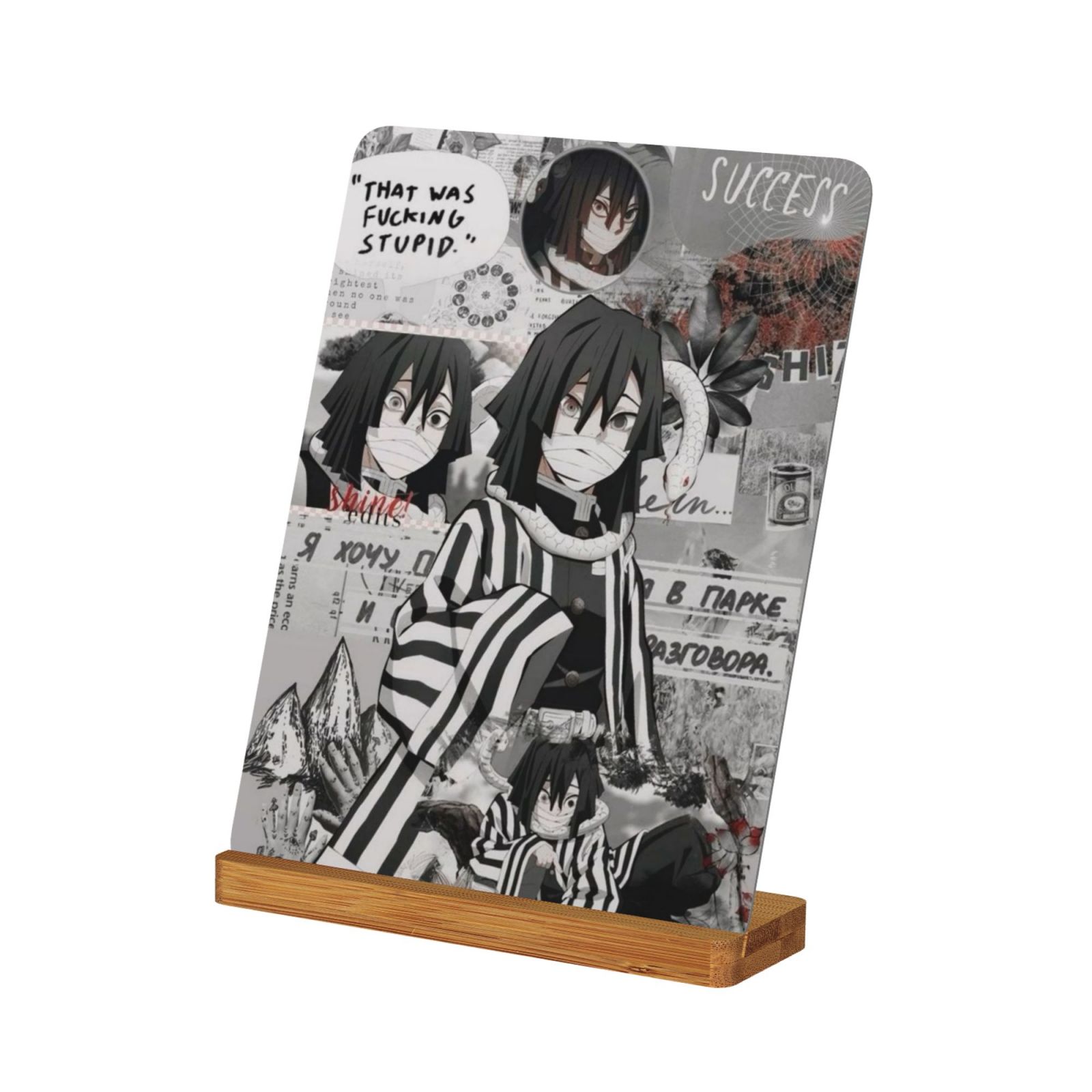 Wooden Base Photo Frame Demon Slayer Iguro Obanai Metal Picture Frame ...
