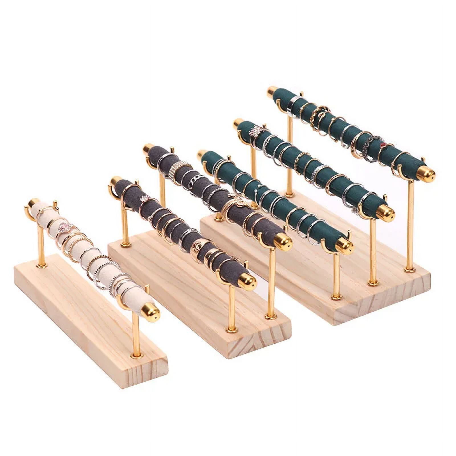 Wooden Base Velvet Rings Organizer Holder Jewelry Display Stand Storage ...