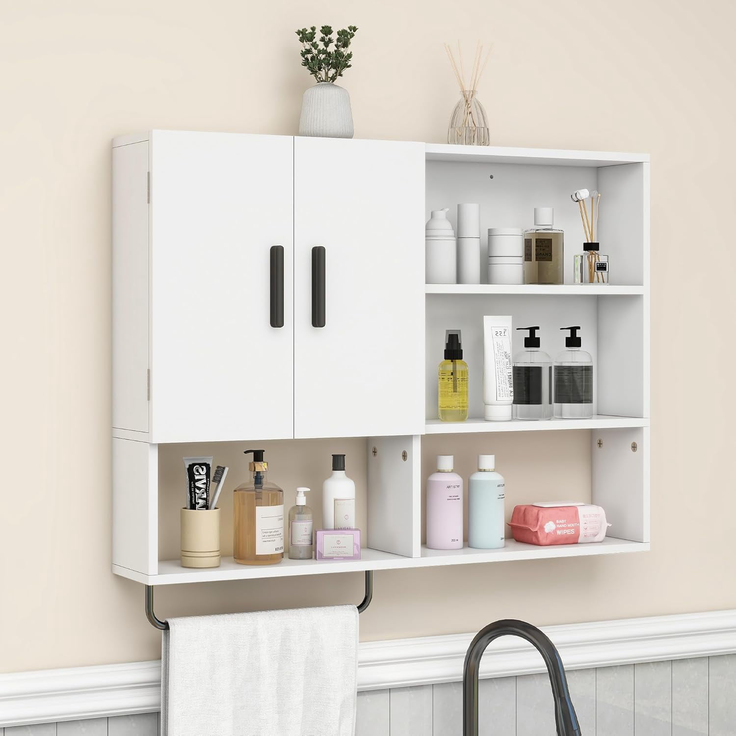 Wooden Bathroom Organizers, Over The Toilet Storage Cabinet with 2 ...