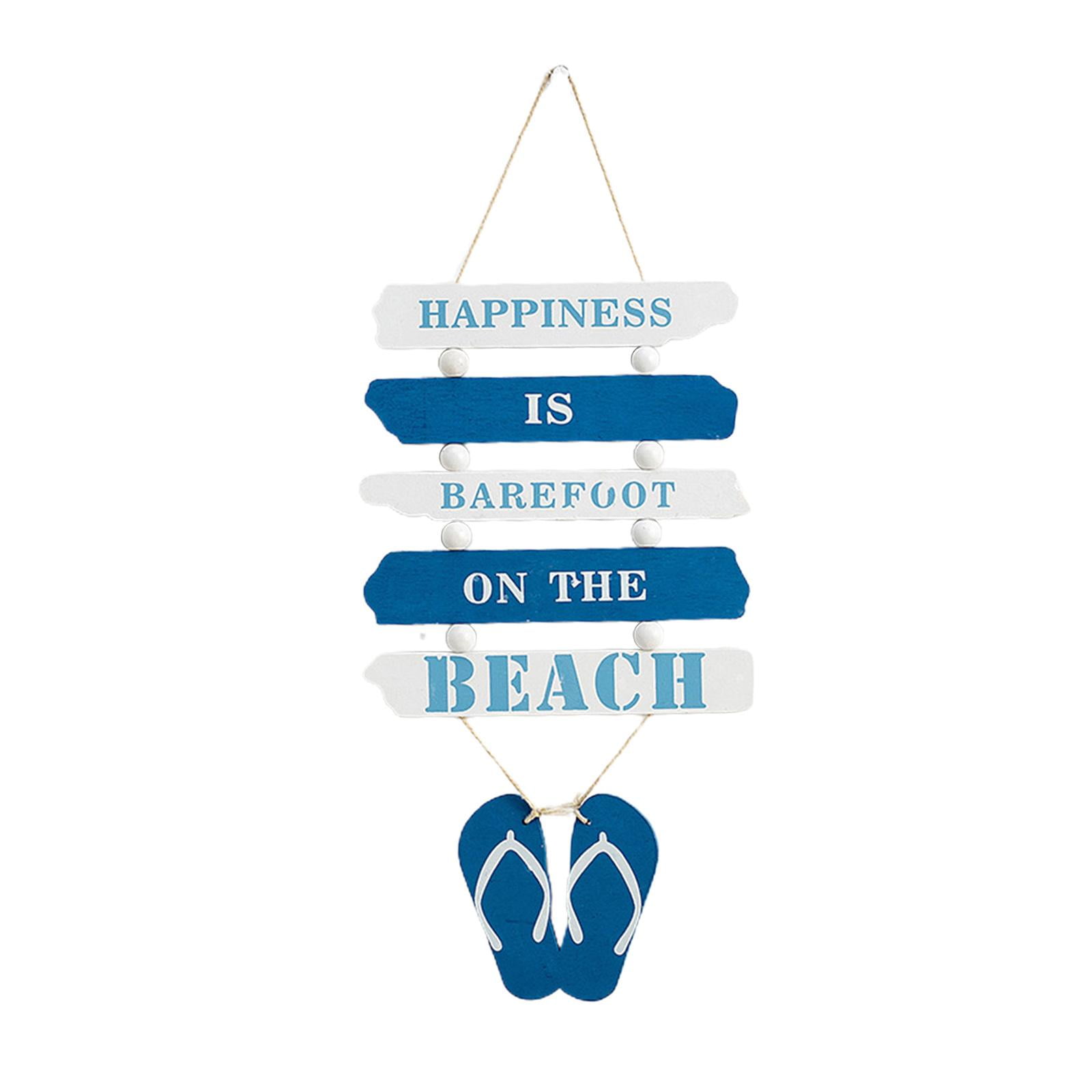 Wooden Beach Plaque Door Plaque Decoration ''Happiness Is Barefoot on ...